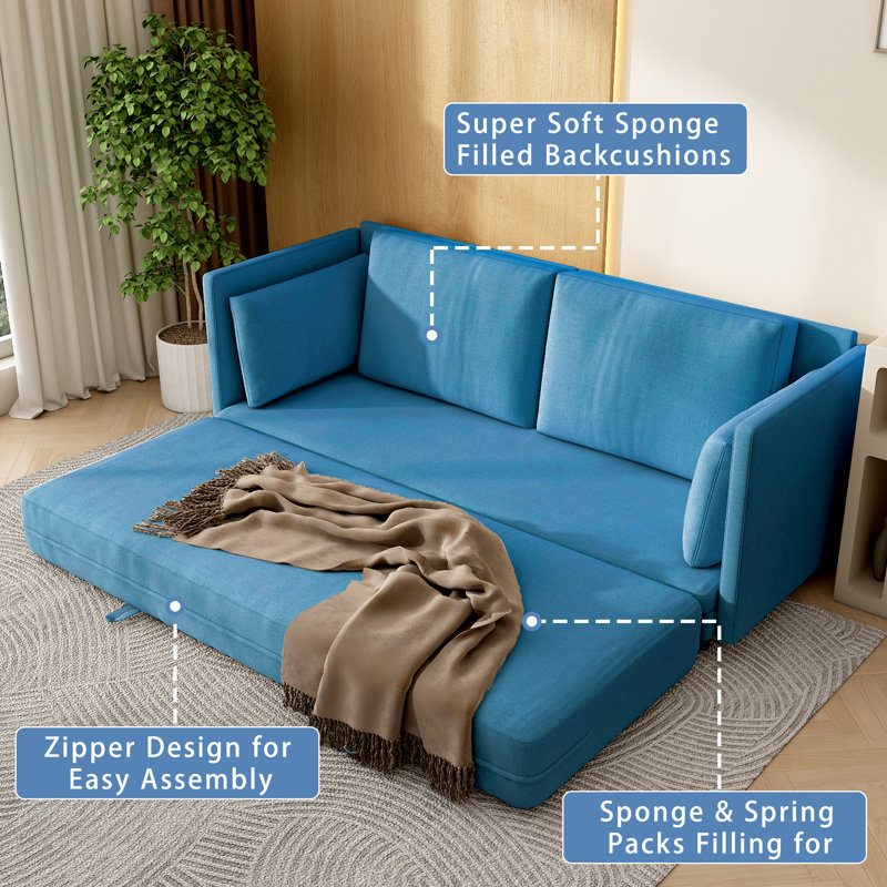 Ebern Designs Folding Sofa Bed Queen, Sleeper Sofa For 4 Seats With ...