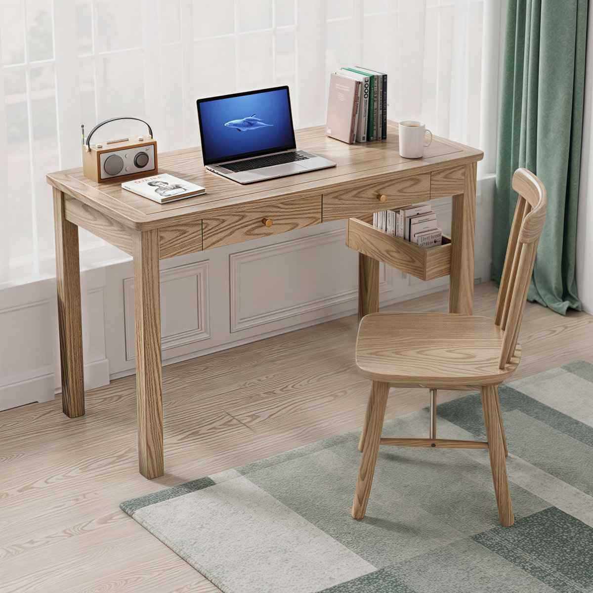 Gracie Oaks Modern Solid Wood Desk with Drawers Office Sets | Wayfair