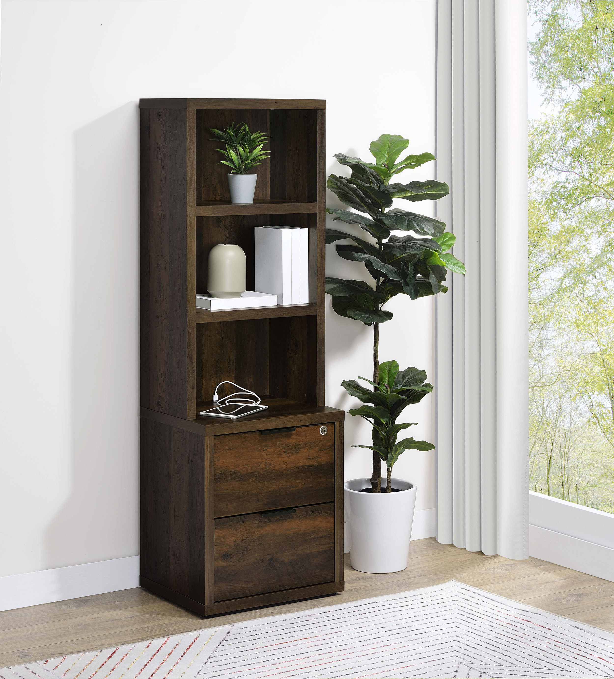 Latitude Run® Carnahan 3-Shelf Bookcase Usb And Lockable Drawer | Wayfair