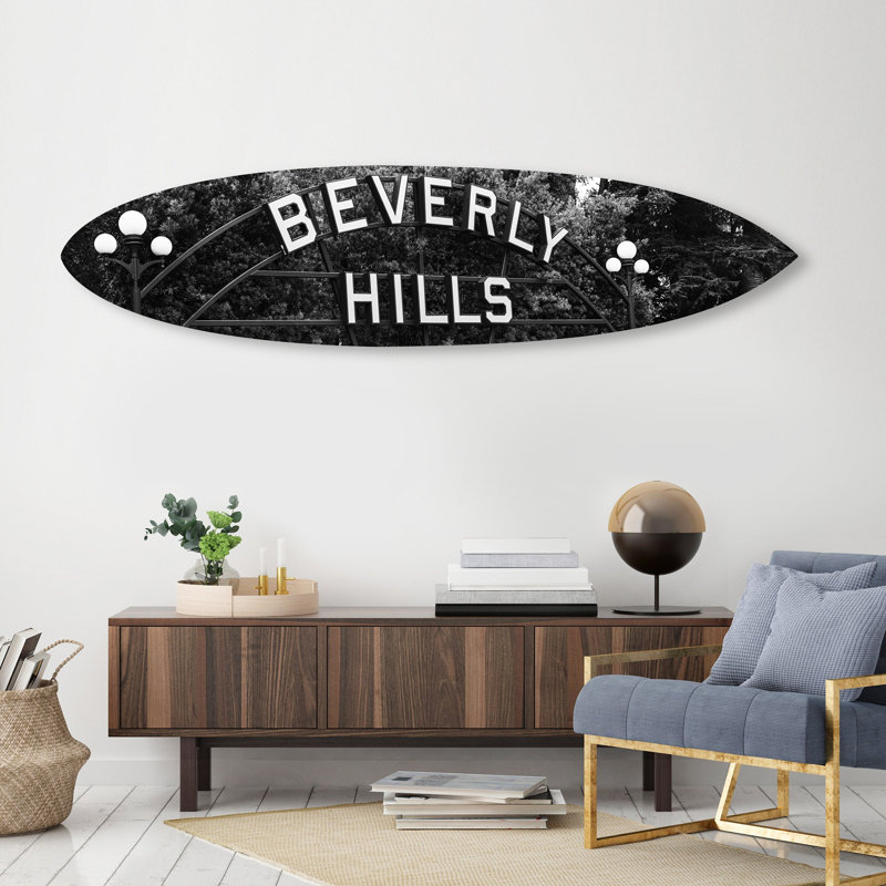 Oliver Gal Beverly Hills Sign Surfboard Glam - Die-Cut Acrylic Glass ...