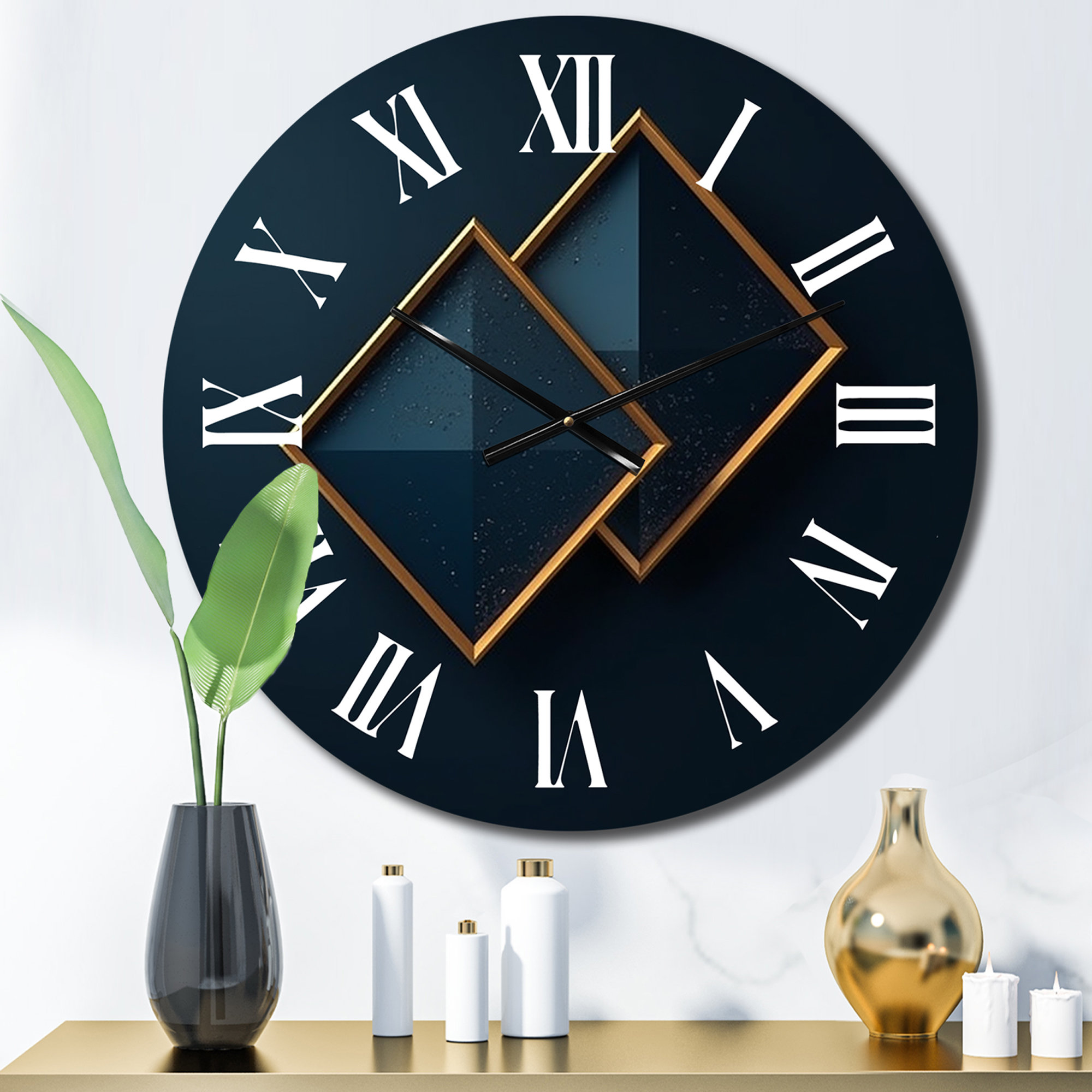 Design Art Rhombus In Deep Blue And Gold Abstract I - Modern Geometric ...