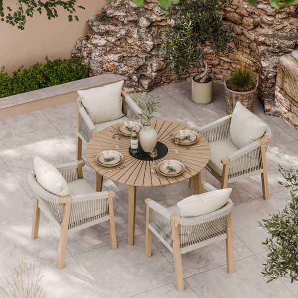 Mikado Living Roma 4 Seater Rope Dining Set Black Insert | Wayfair.co.uk