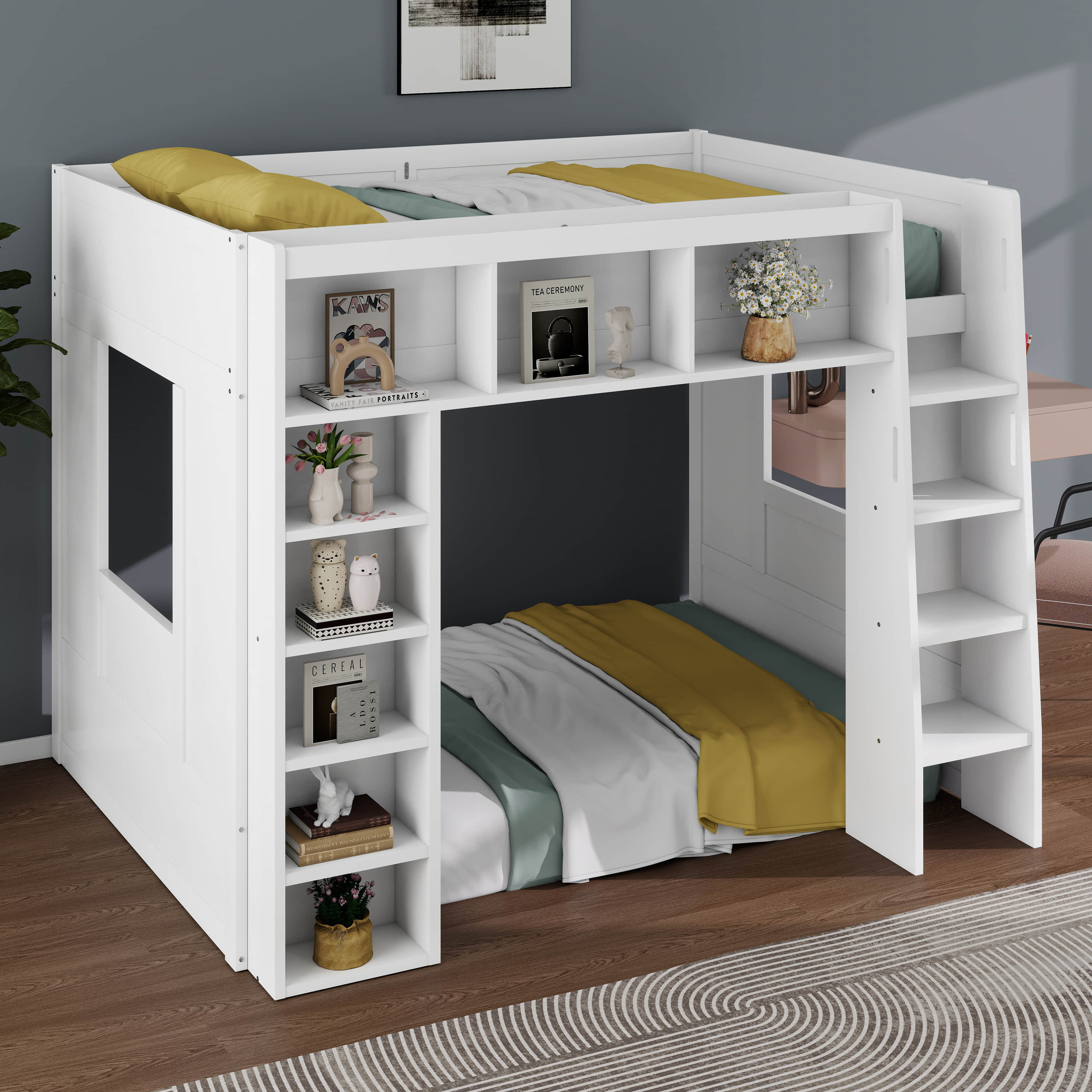 Latitude Run® Queen Size Wooden Loft Bed With Cabinets And Shelves ...