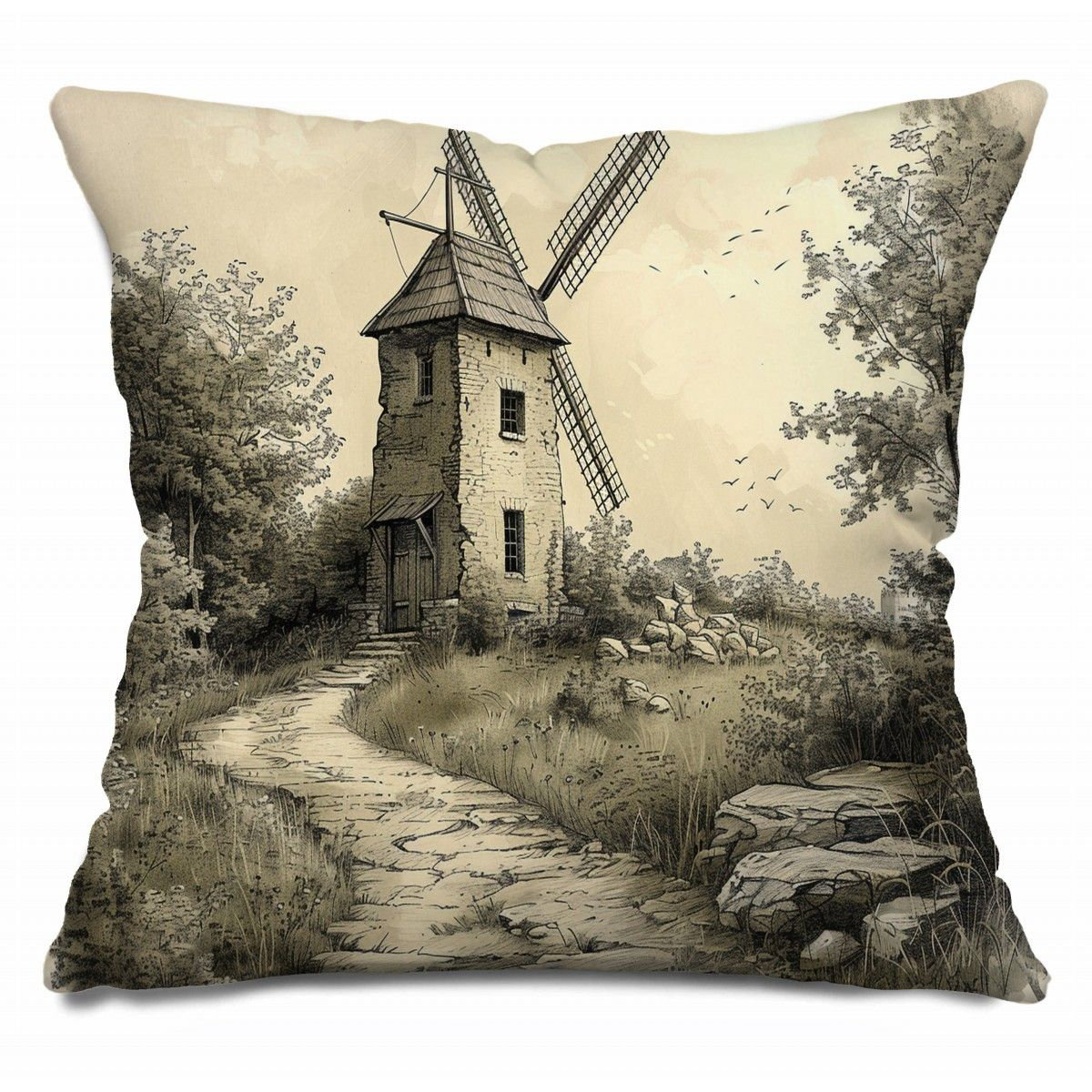 VisionDecor Windmill Throw Pillow, Landscape Cotton Twill Pillows | Wayfair