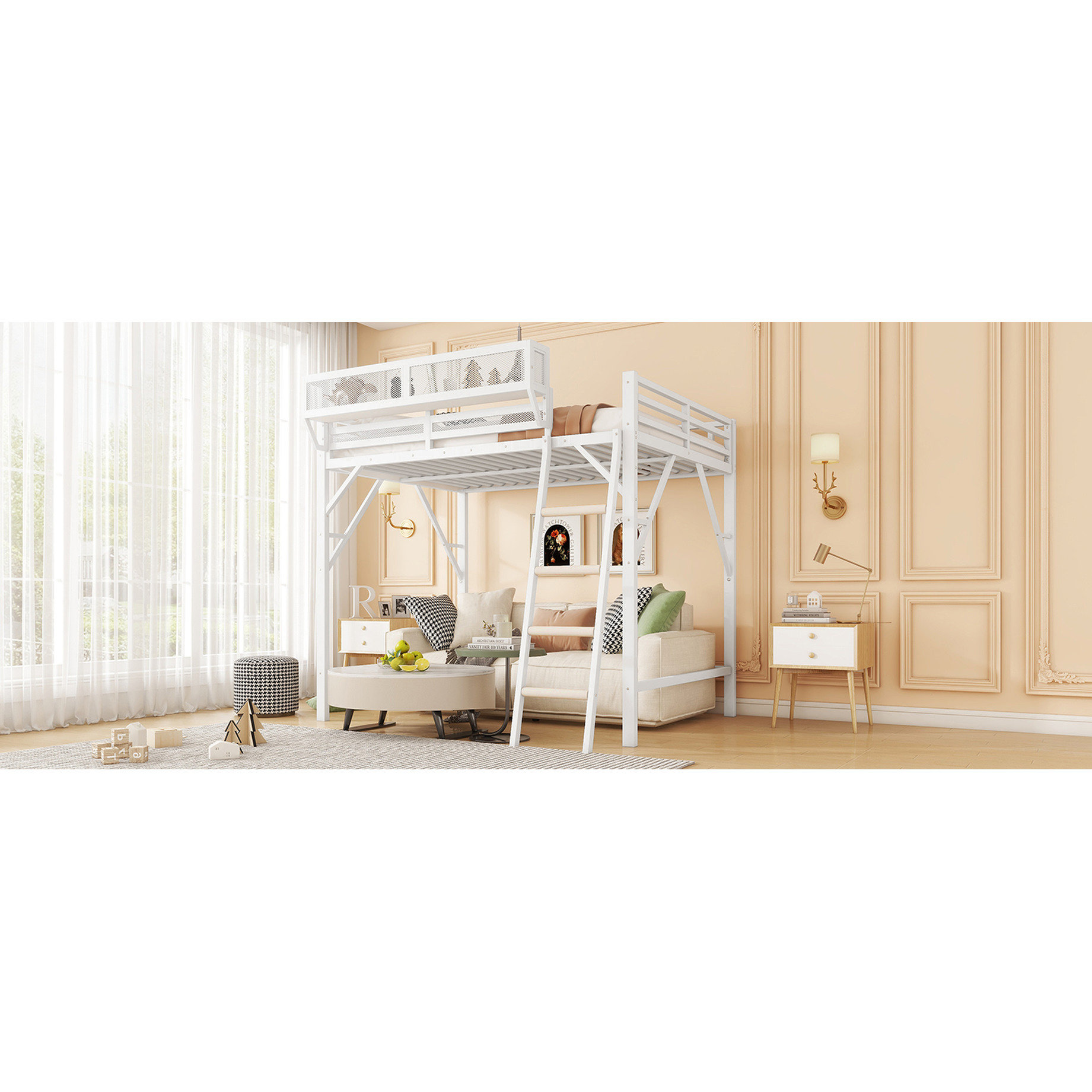 Latitude Run® Full Size High Loft Bed With And Upper Storage, Metal Bed ...