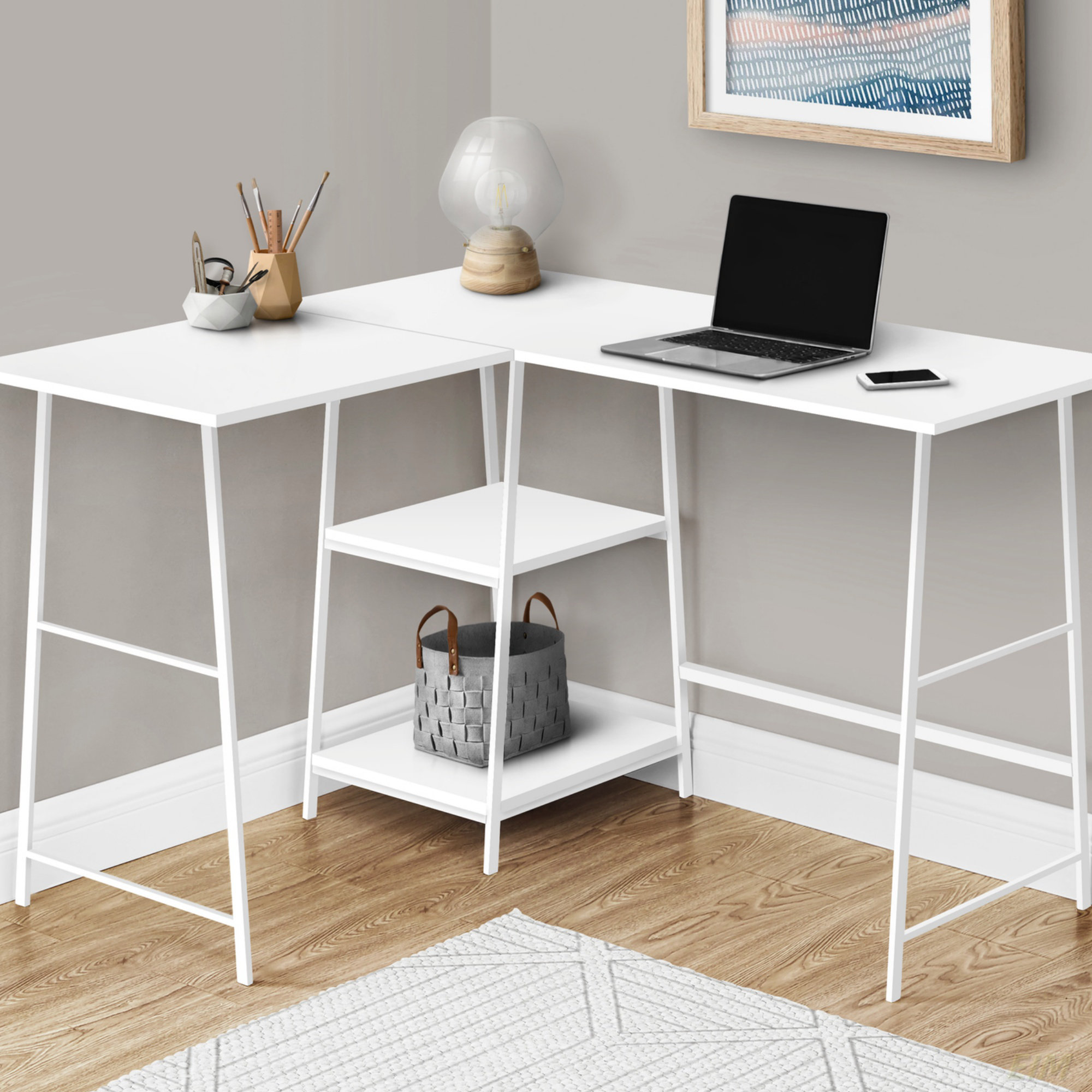 17 Stories Computer Desk, Home Office, Corner, Storage Shelves, 48"L, L ...