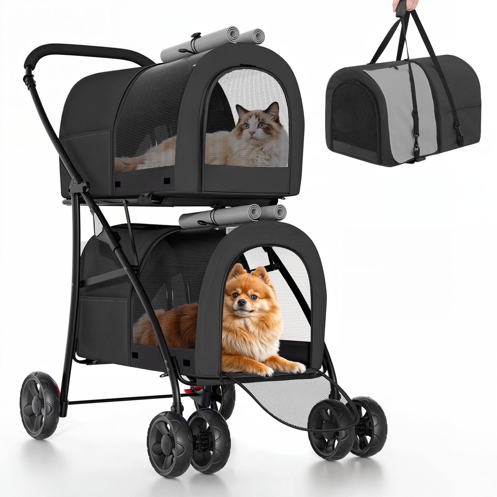 Bring Home Furniture Folding Pet Stroller for Cats & Dogs 4-in-1 Double ...