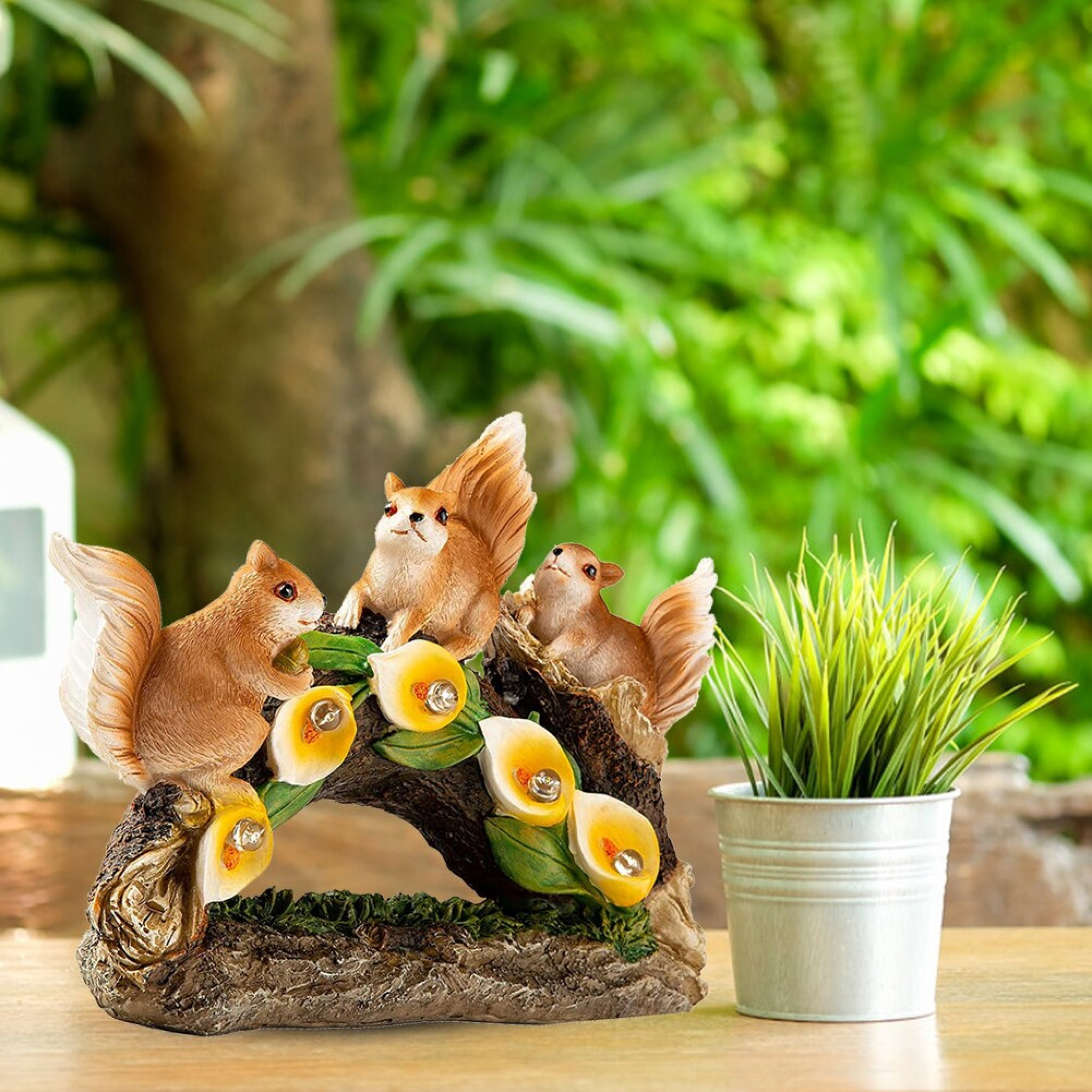 Millwood Pines Nawrocki Cute Squirrels with Solar Powered LED Statue ...