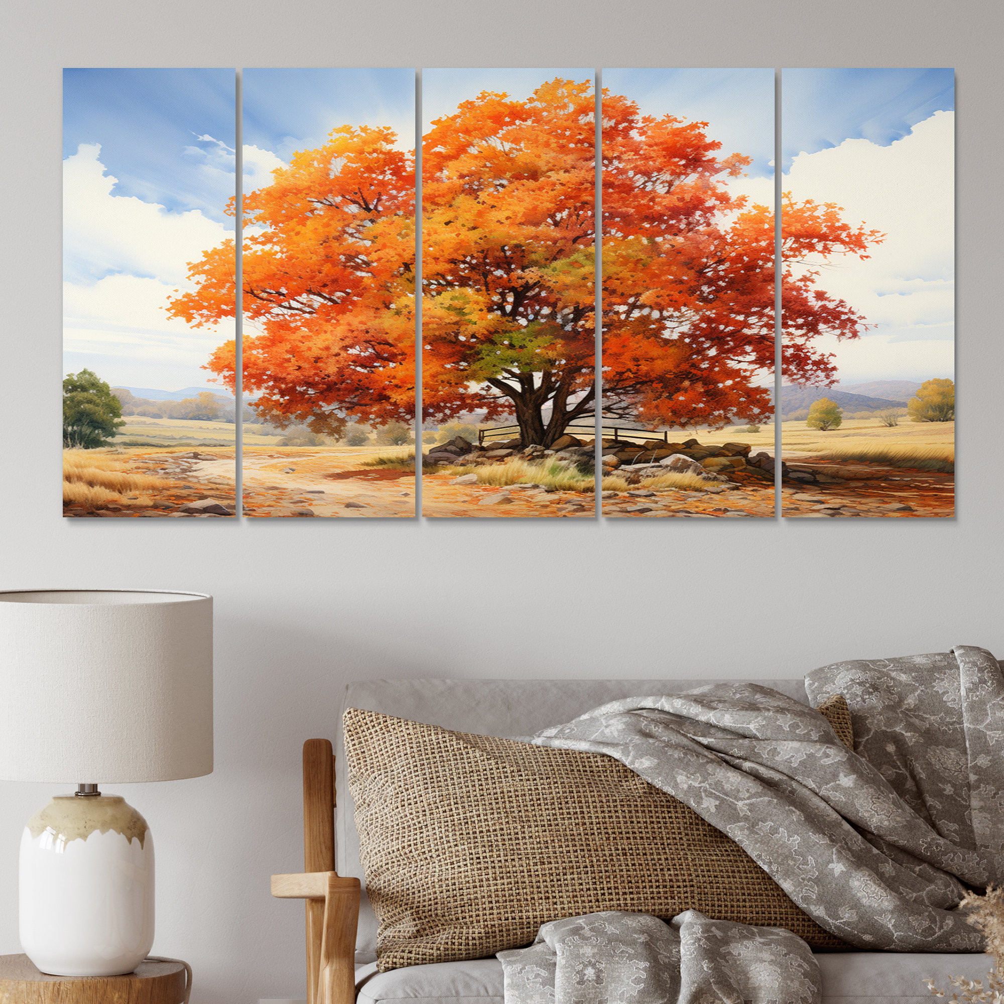 Winston Porter Red Oak Tree Golden Canopy I On Canvas 5 Pieces Print ...
