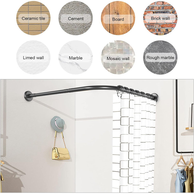 Efirol 47'' L-Shaped Adhesive Shower Curtain Rod | Wayfair