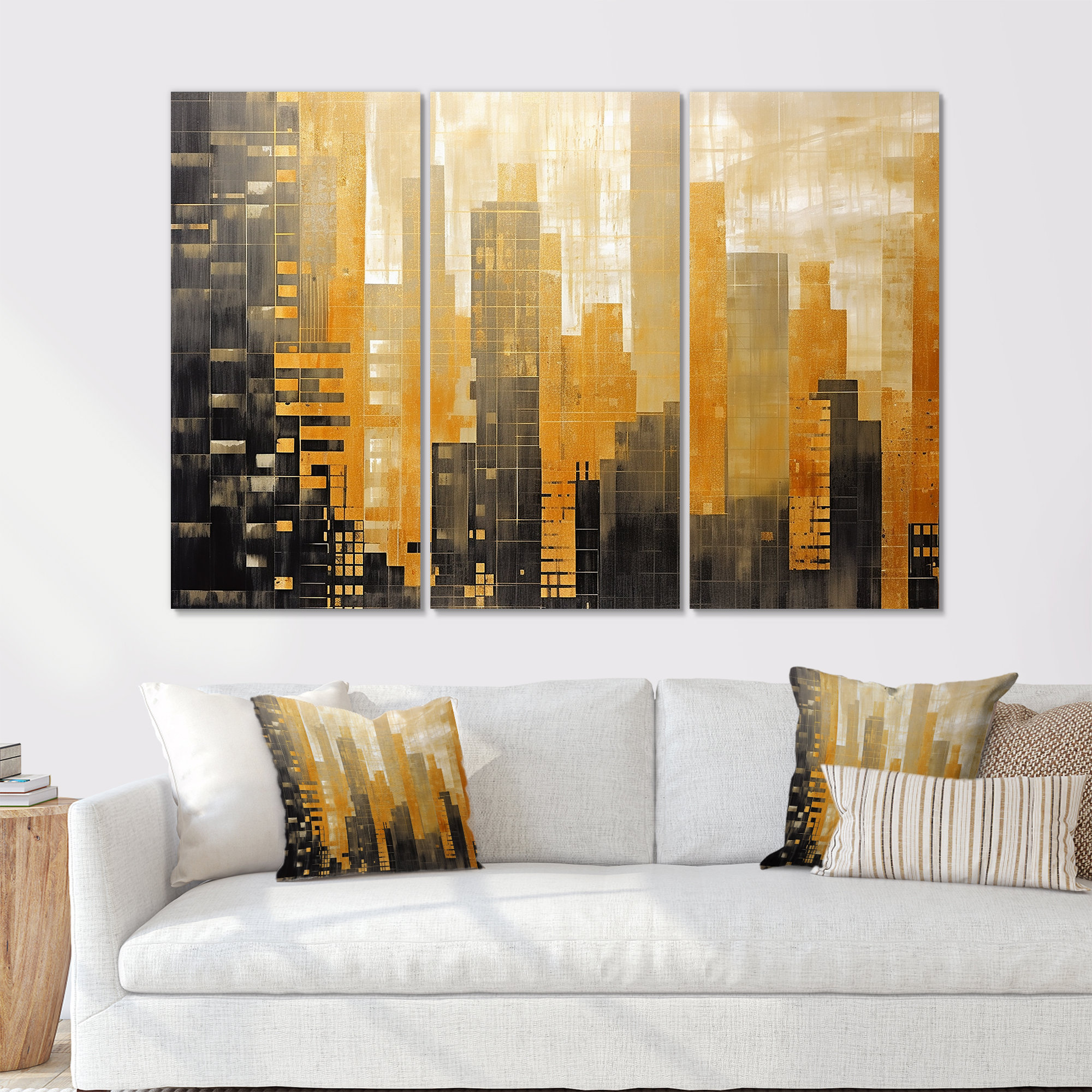 Latitude Run® Golden Grid Skyscraper Skyline III - Skyscrapers Wall Art ...