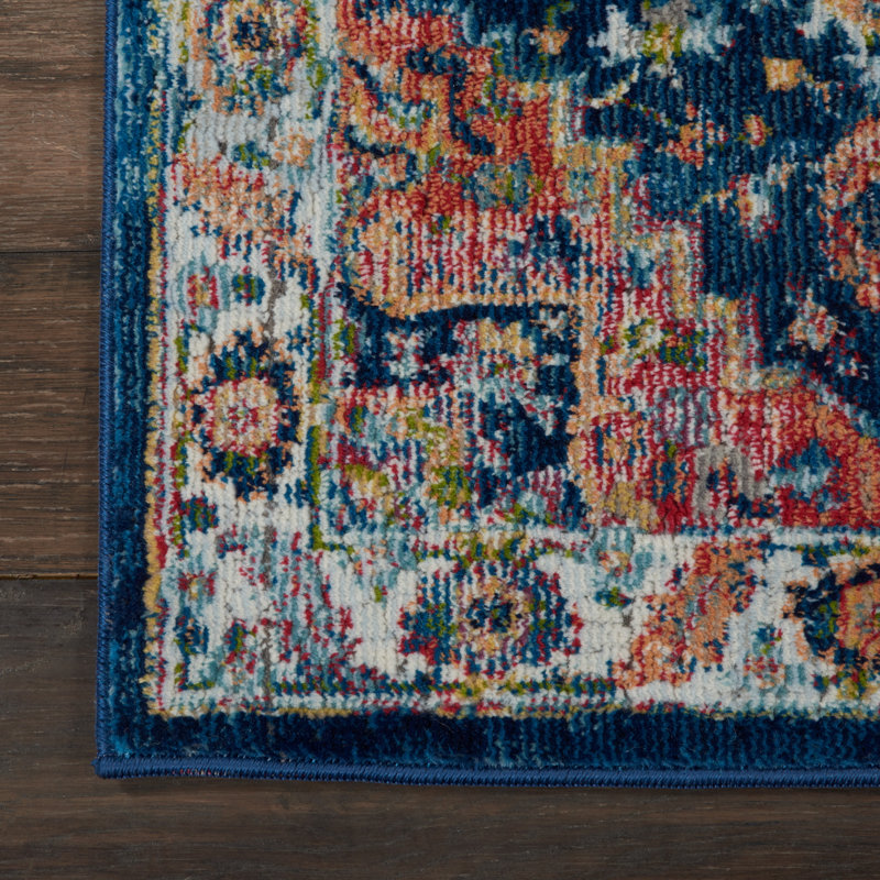 Bungalow Rose Lowndes Machine Woven Blue/Gray/Red Rug & Reviews | Wayfair