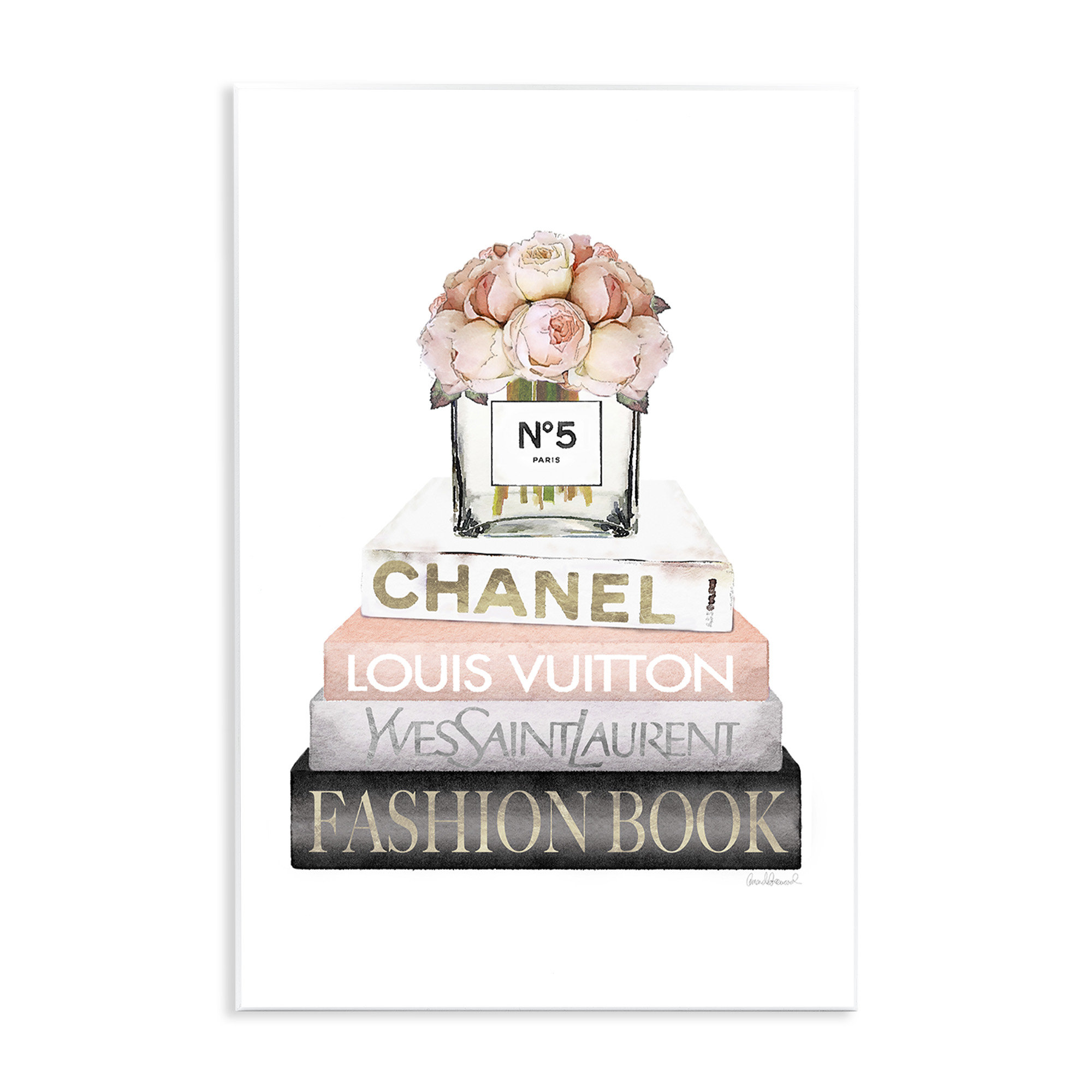 Stupell Industries Pink Fashion Book Stack On MDF by Amanda Greenwood ...