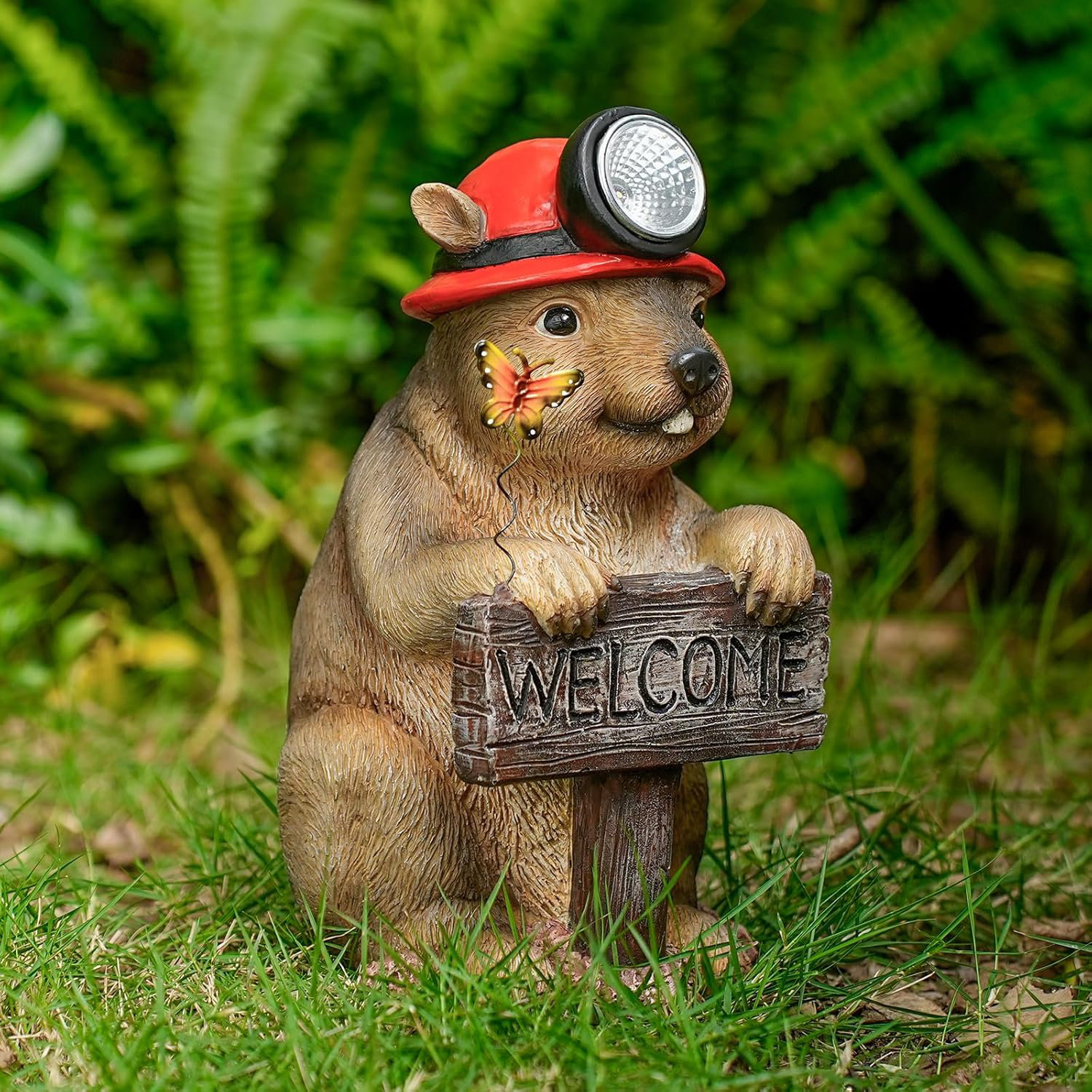 LinsCraft Groundhog Welcome Garden Statue With Solar Headlamp – Funny ...