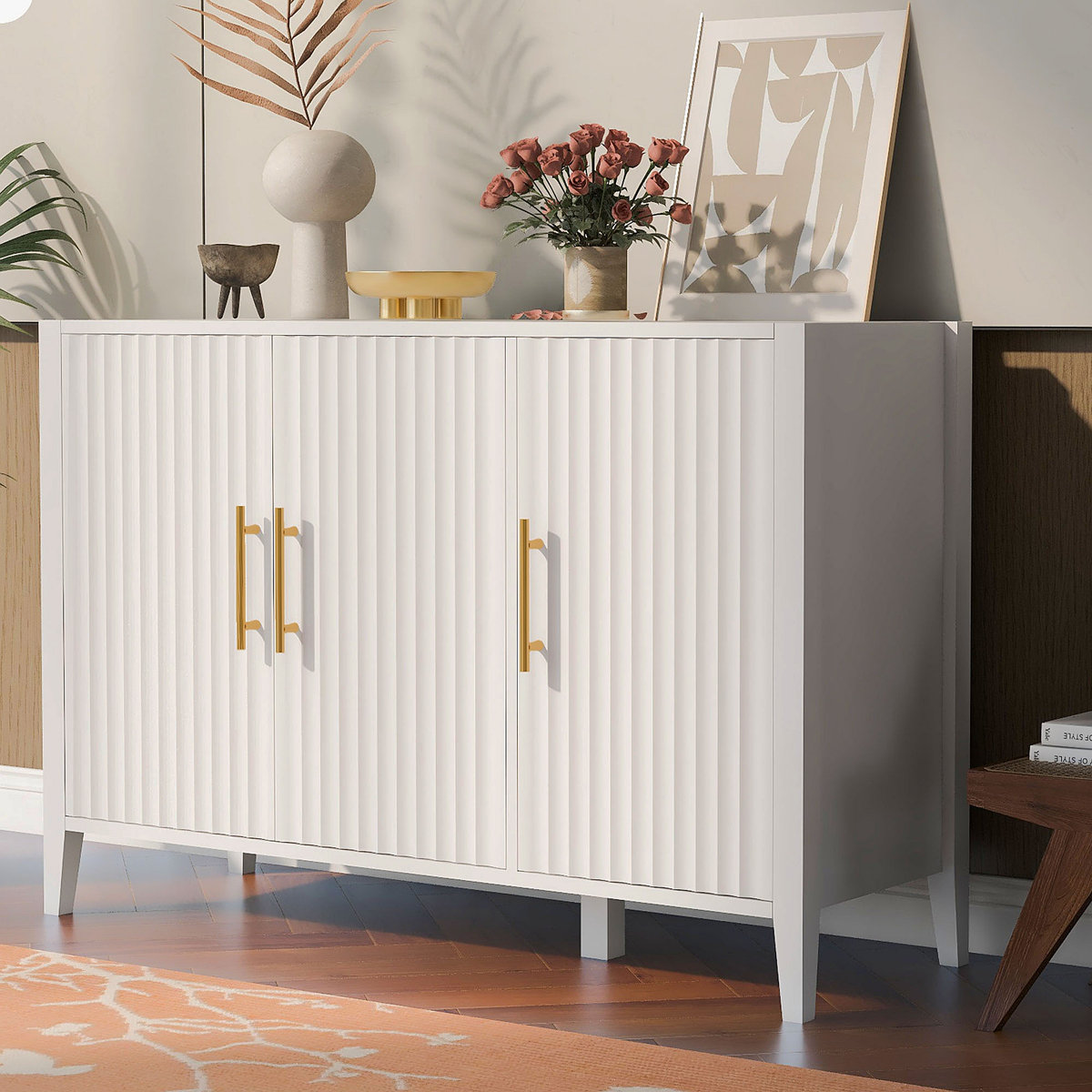 George Oliver U-Style Wavy 3-Door Sideboard Painted Finish Storage ...