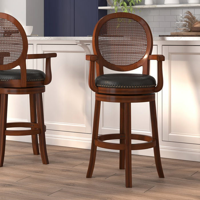 Darby Home Co Nyo Wood Transitional Style Dining Stool with Arms, Woven ...