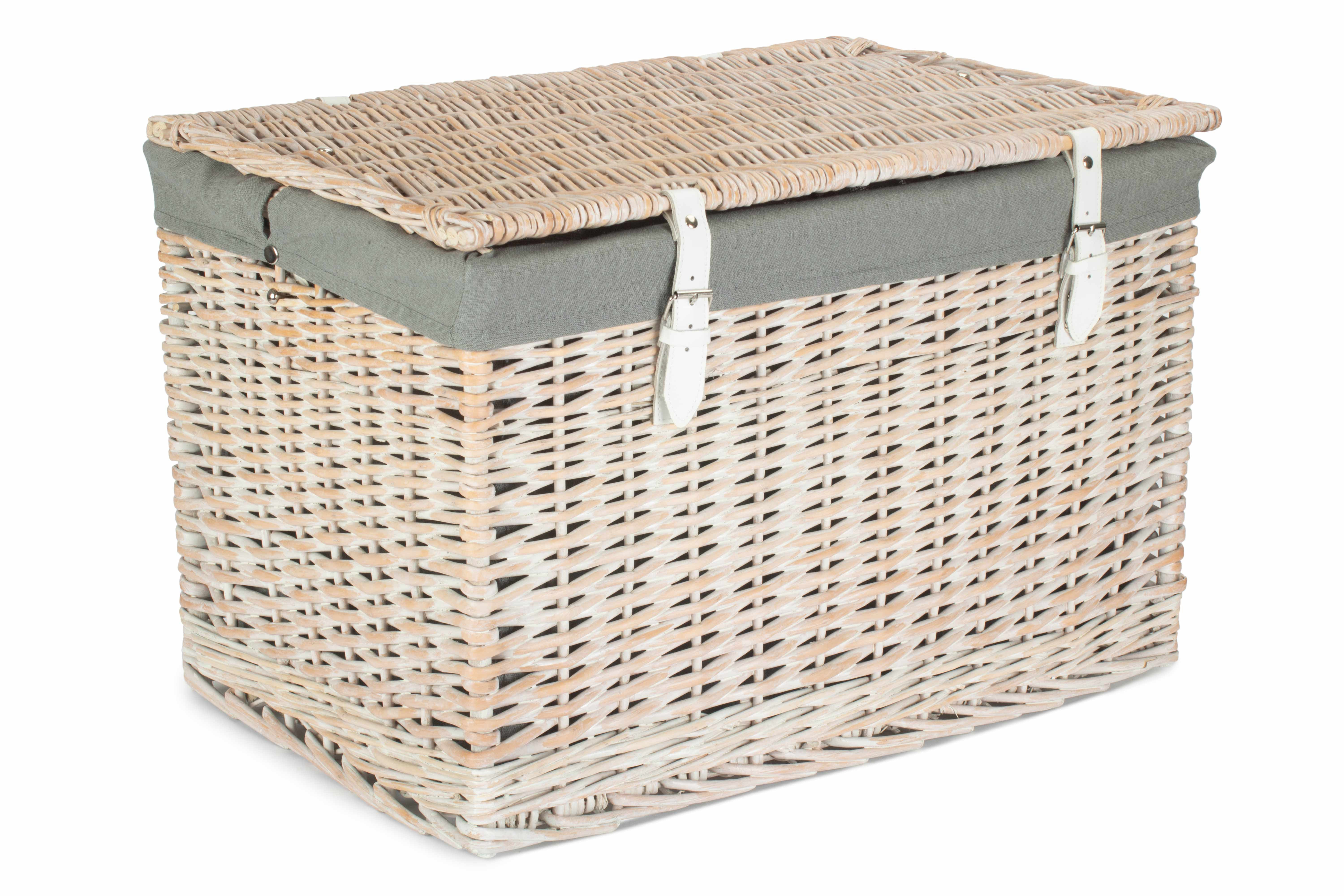 Highland Dunes Wicker 24" White Wash Chest Hamper Basket With Lining ...