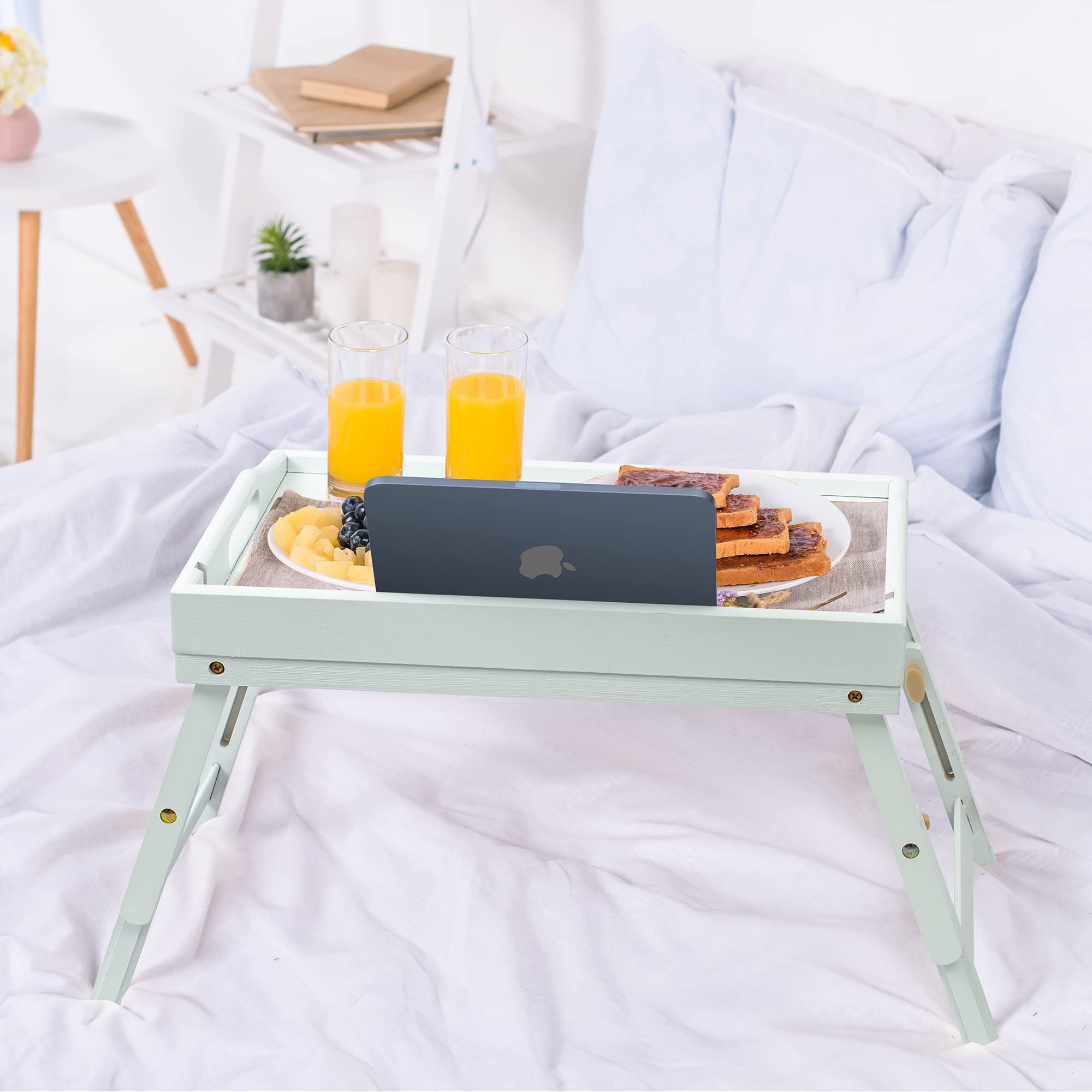 Ebern Designs Adjustable Bamboo Breakfast Bed Tray – Portable Dining ...