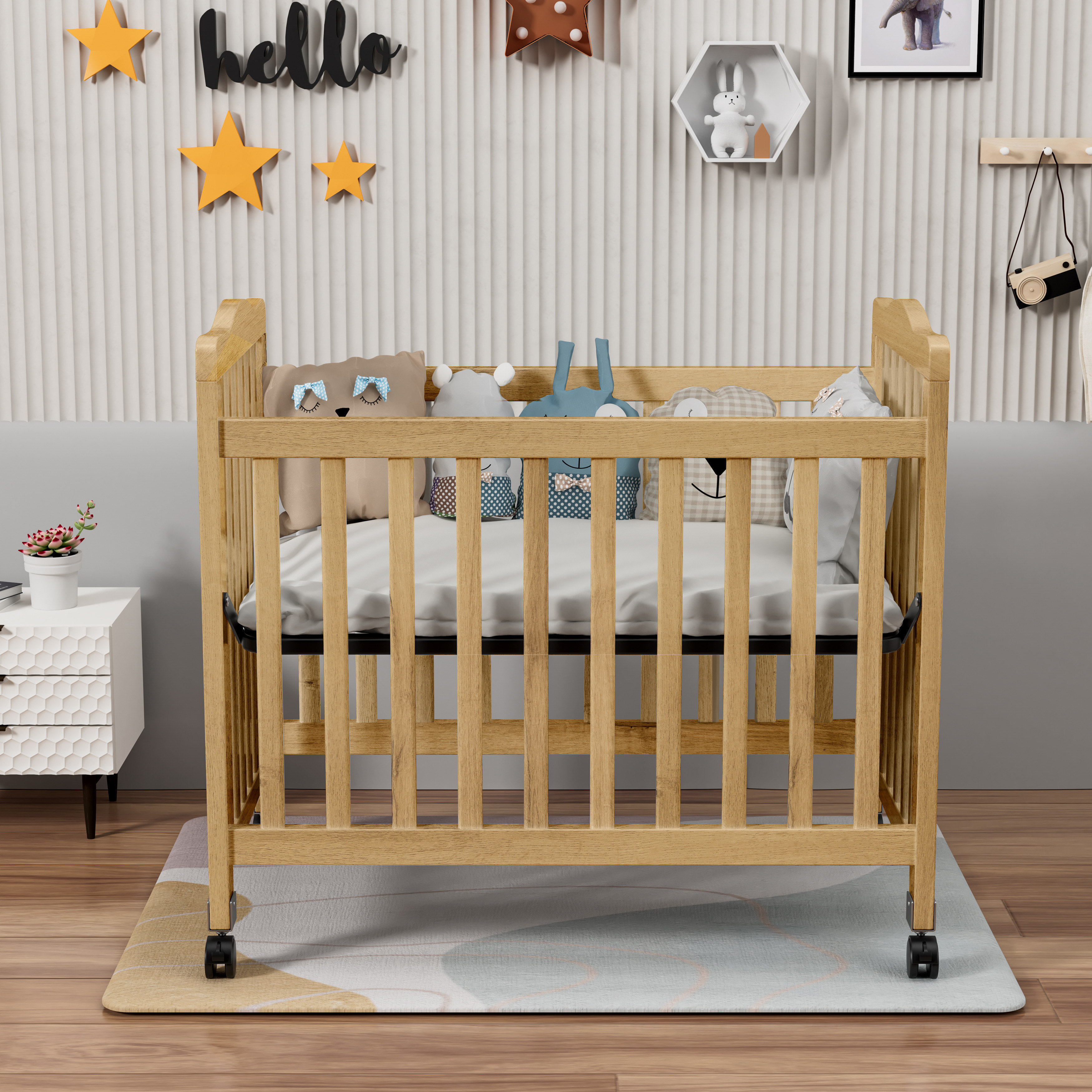 Harriet Bee Hinojosa Mini Crib With 3 Position Adjustable Mattress ...