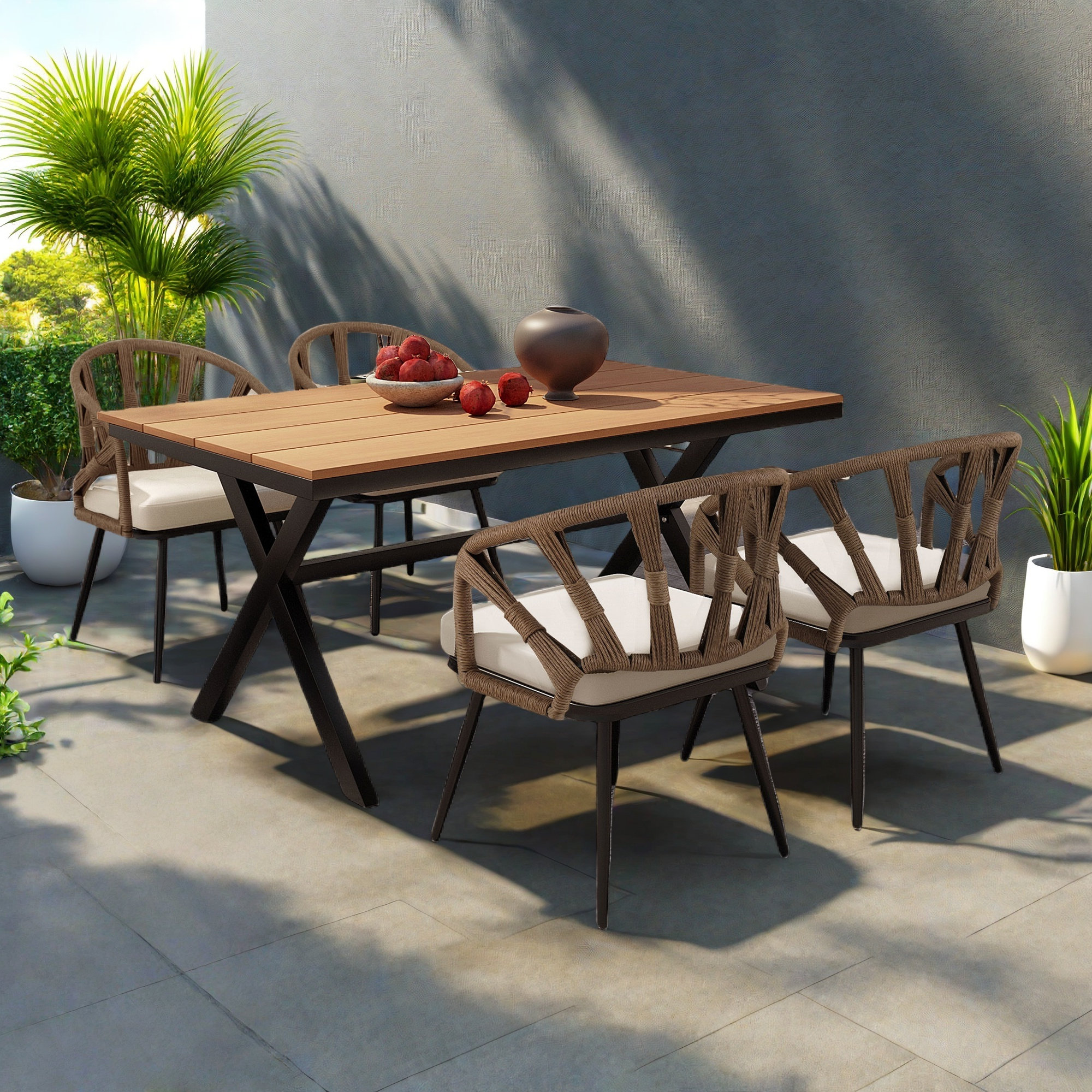 Corrigan Studio® Outdoor Dining Set With 4 Rattan Chairs And 1 Table ...