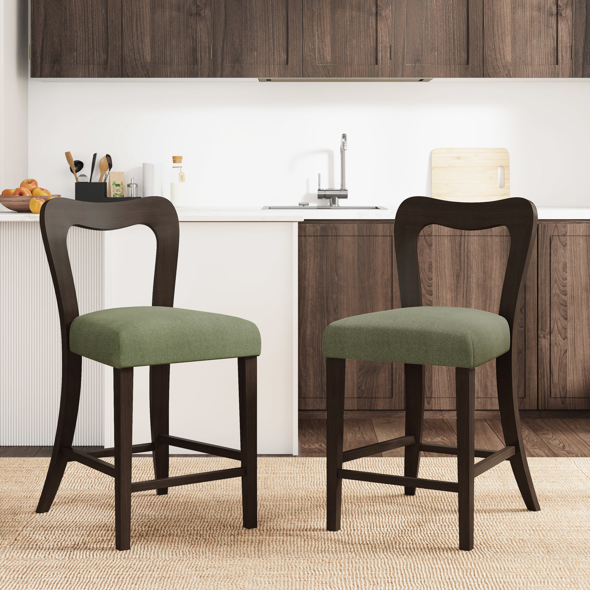 Hokku Designs Of 2 Counter Stools Without Arm, Walnut And , Solid ...