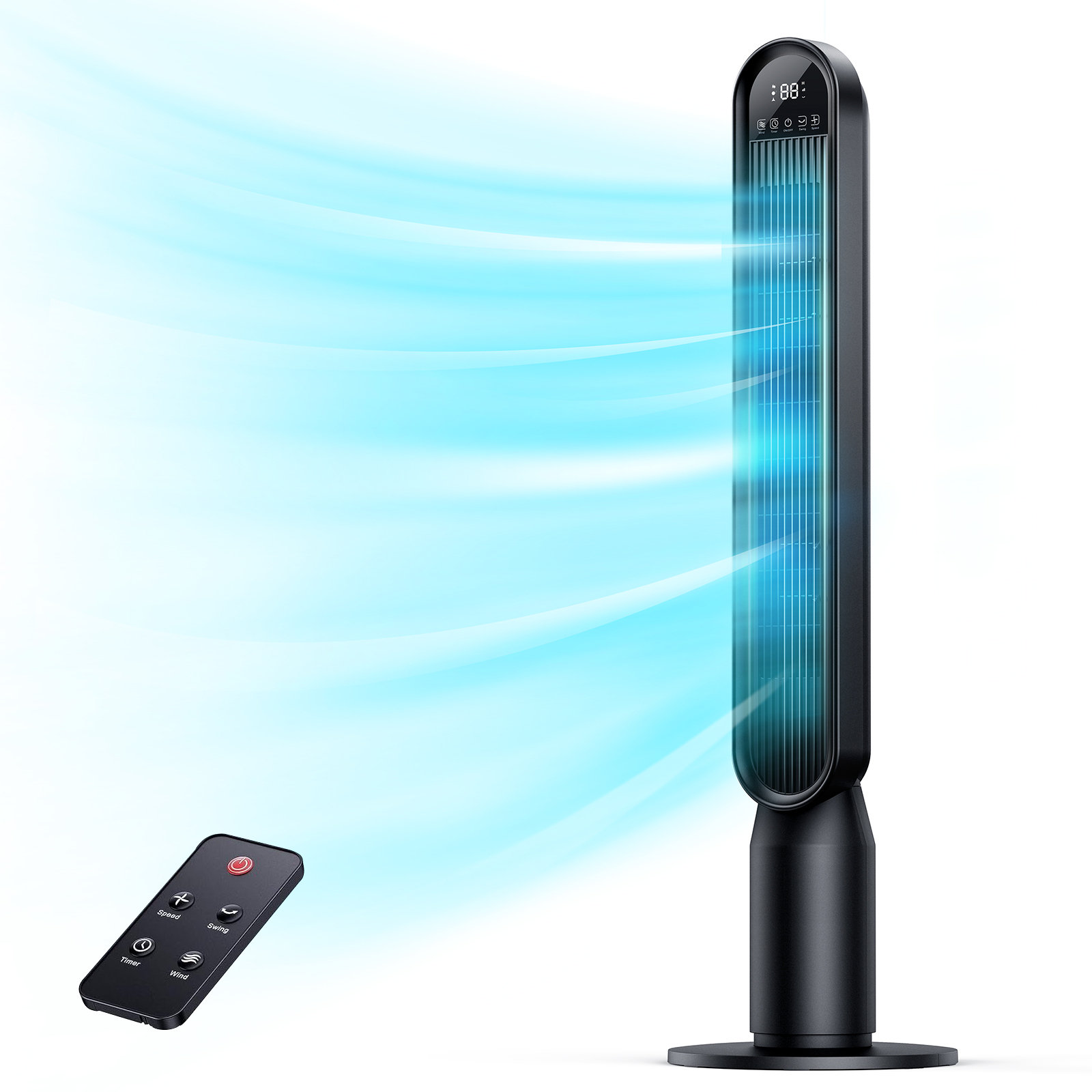 ANGGREK Oscillating Tower Fan With Remote Control, LED Control Panel ...