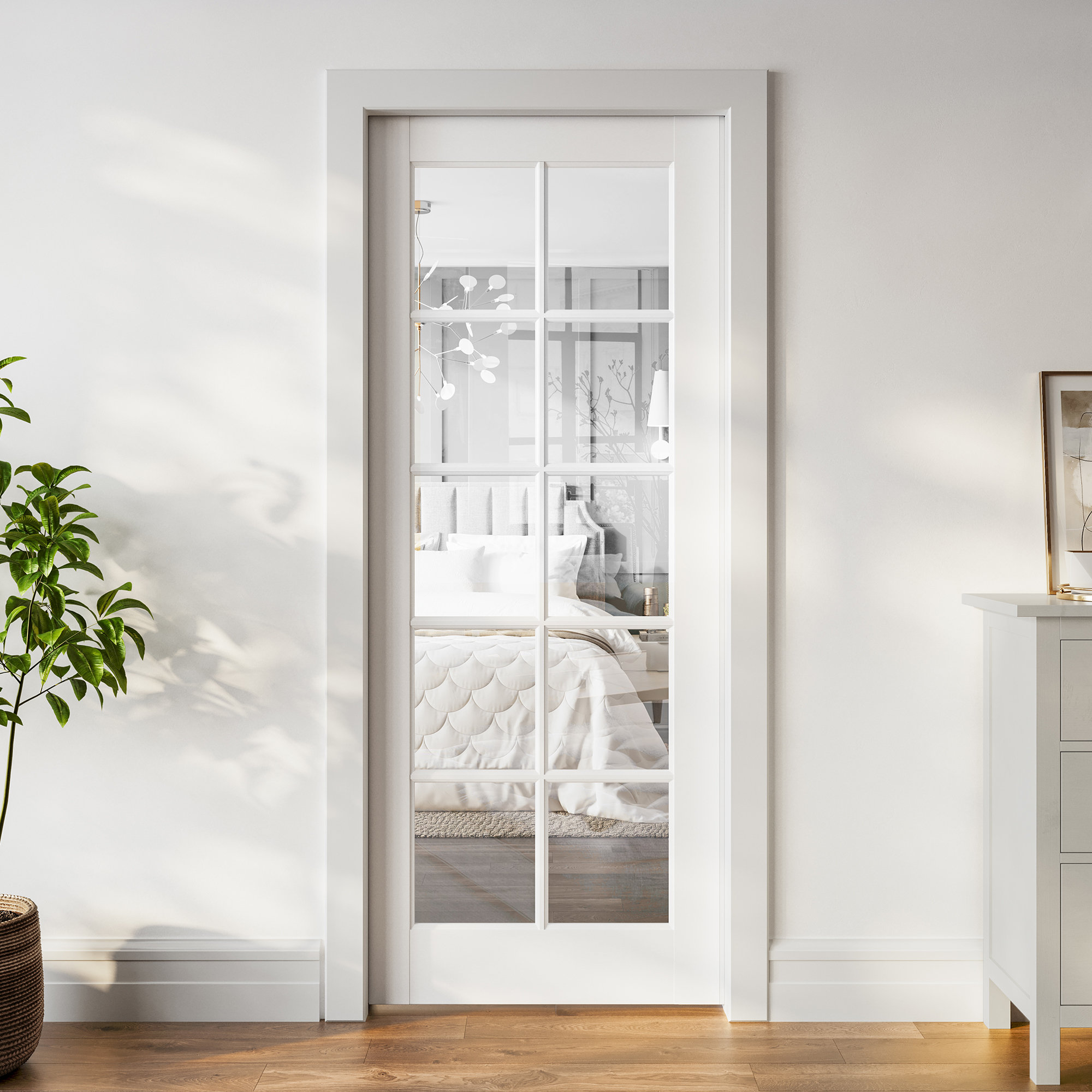 SMARTSTANDARD Clear Glass 10-Lite Sliding Pocket Double Doors White ...