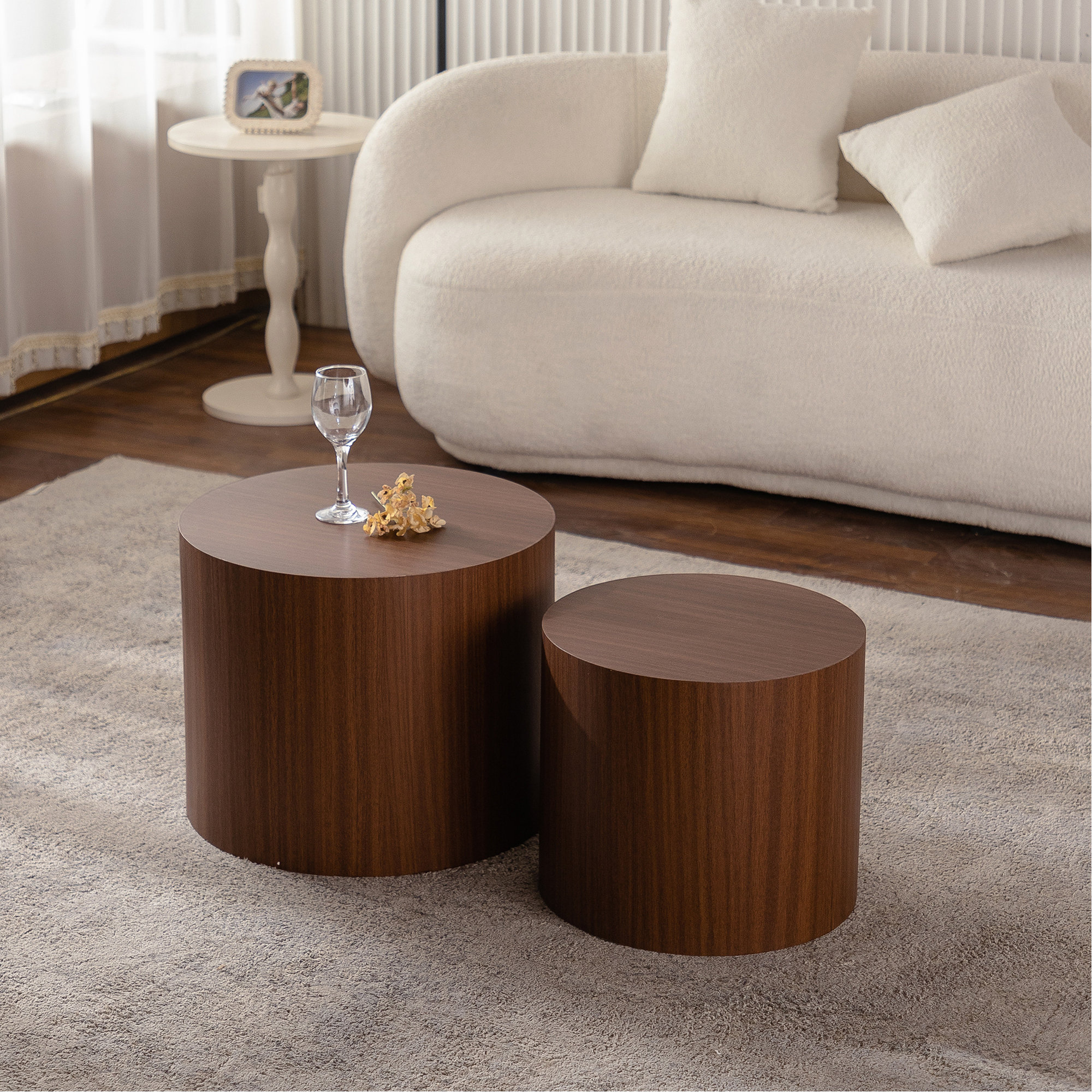Latitude Run® Nesting Coffee Table Set of 2 Round Wooden Coffee Tables ...