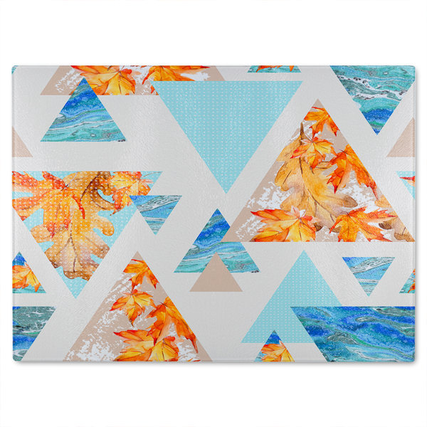 Andrew Lee Triangles With Maple Oak Leaves Marble Glass Chopping Board ...