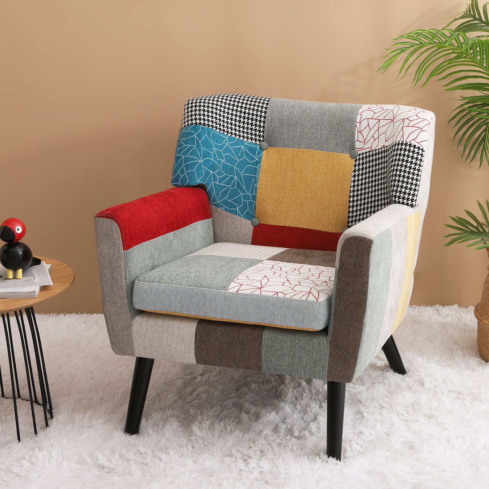 Corrigan Studio Colourful Patchwork Accent Chair: Mid-century Modern ...