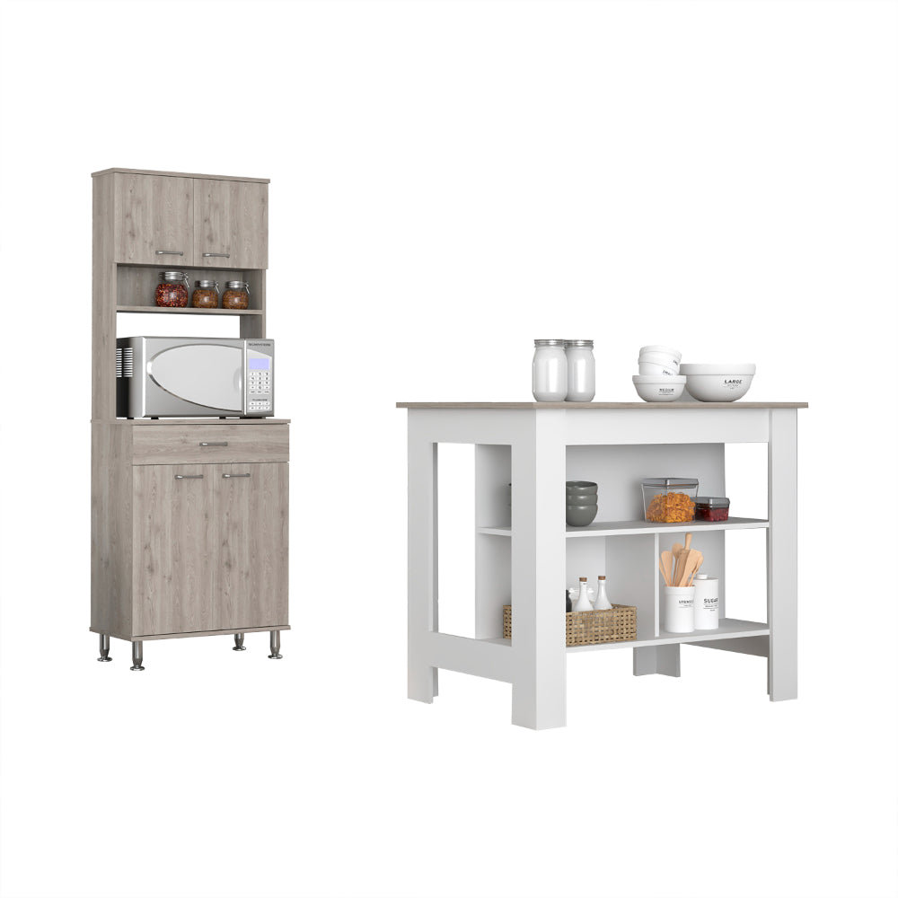 Latitude Run® Calgary Kitchen Set, Kitchen Island + Pantry Cabinet ...