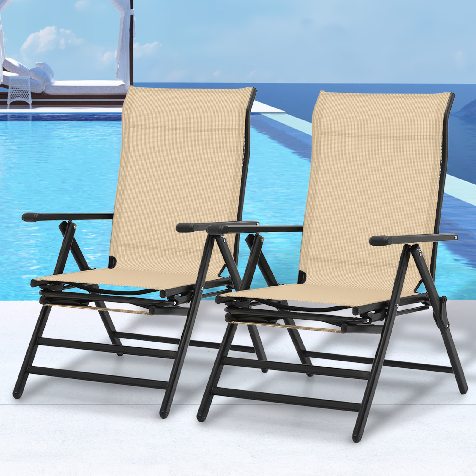 Arlmont & Co. Cemil Folding Lounge Chairs, Extra Wide Adjustable ...