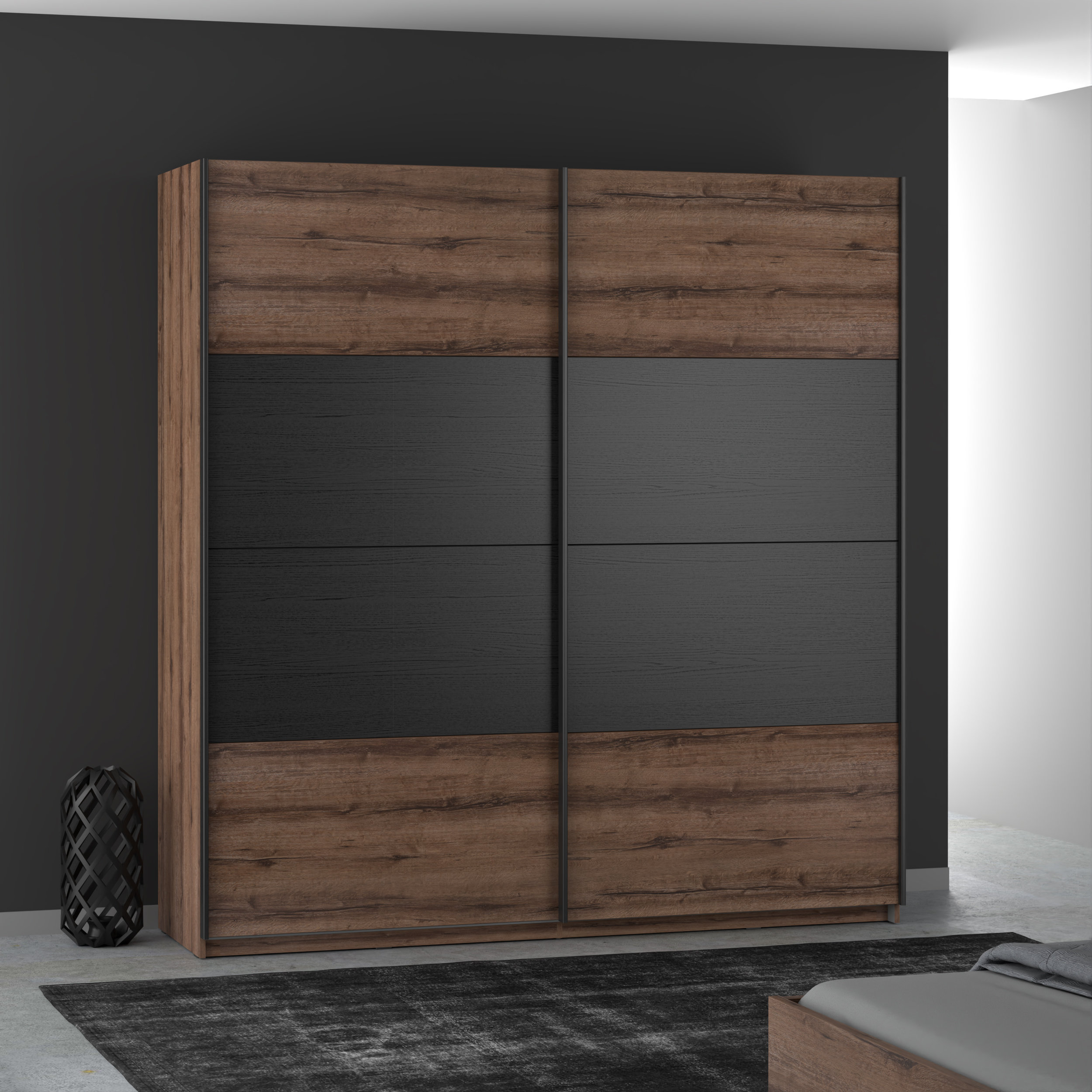 17 Stories 2 Door Sliding Wardobe with clothes rail, 200cm W x 210cm H ...