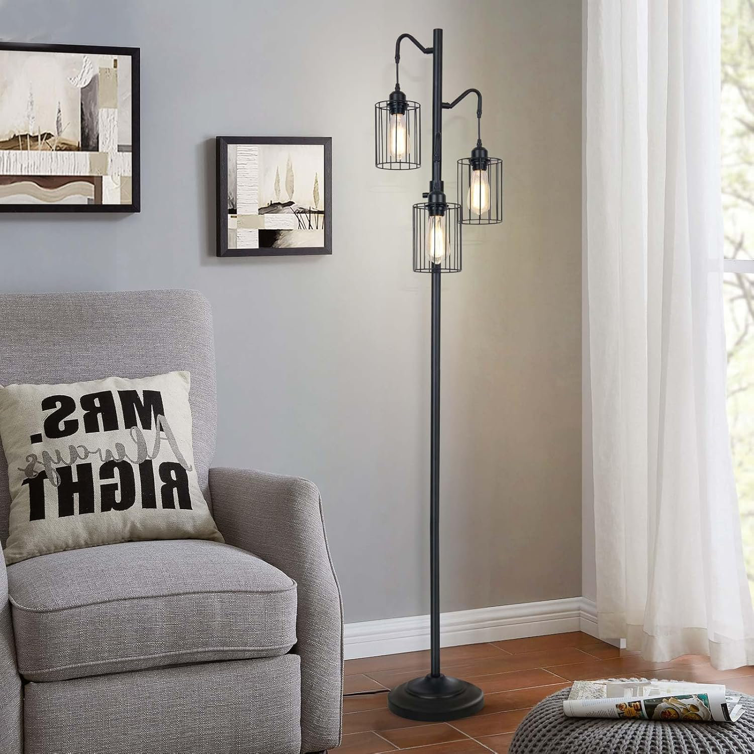 Trent Austin Design Dimmable Floor Lamp With 3 LED Edison Bulbs ...