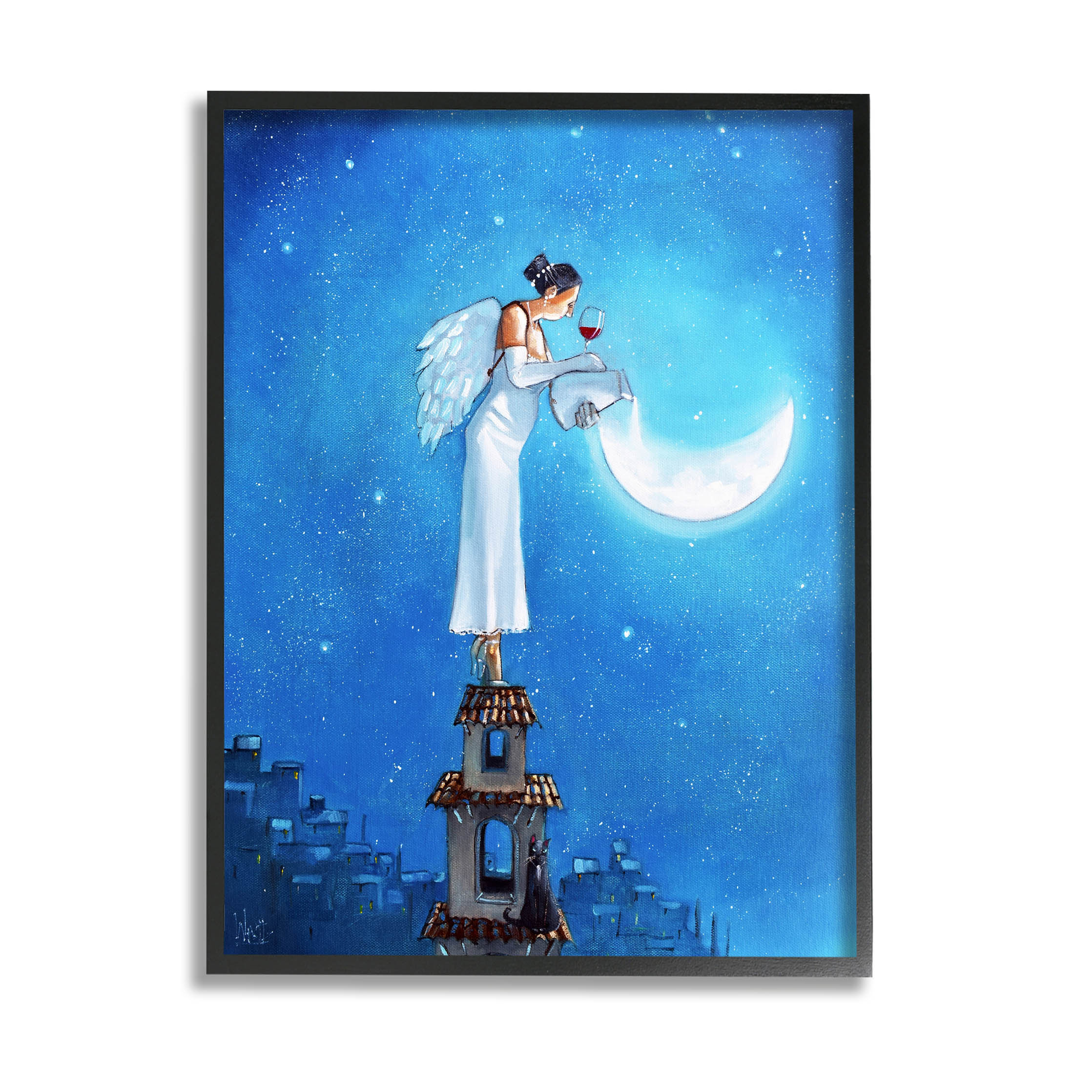 Stupell Industries Angel Pouring Moon Cityscape Framed Giclee Art By ...