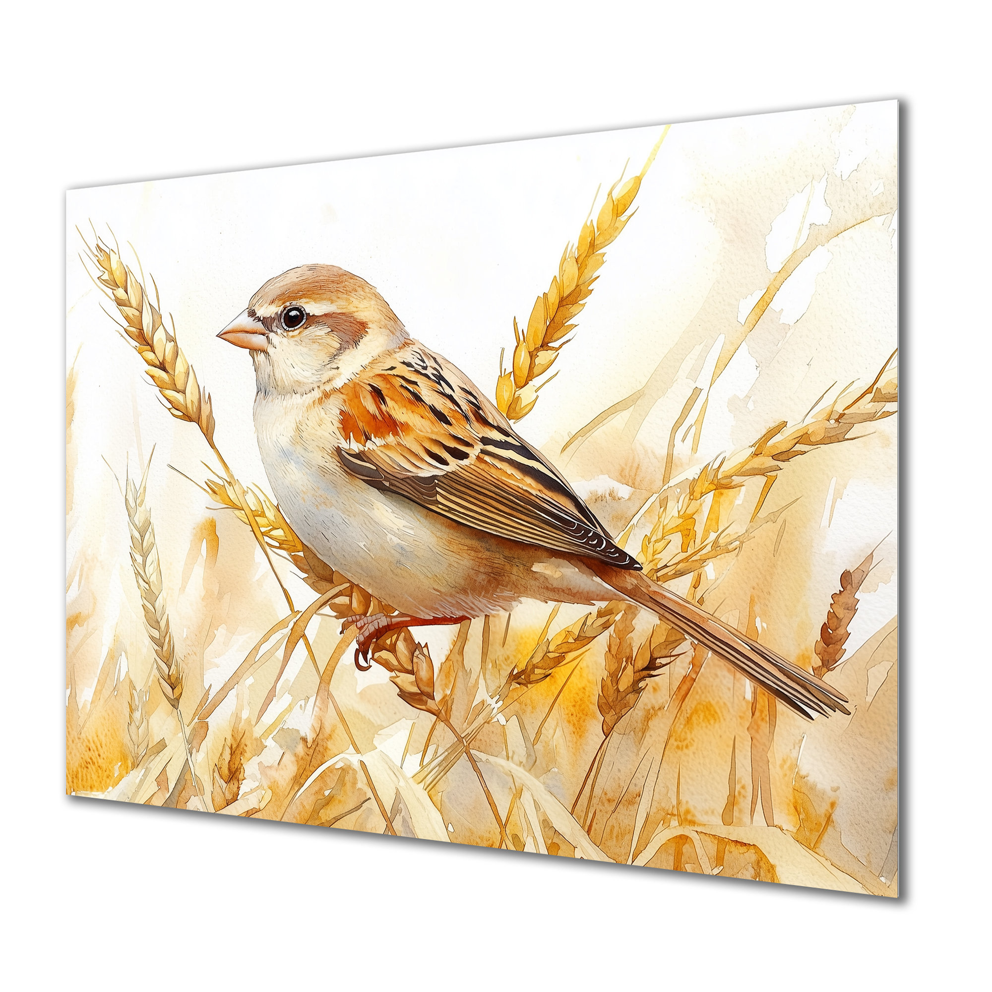 August Grove® House Sparrow Bird Among The Wheat IV - Bird Metal Art ...