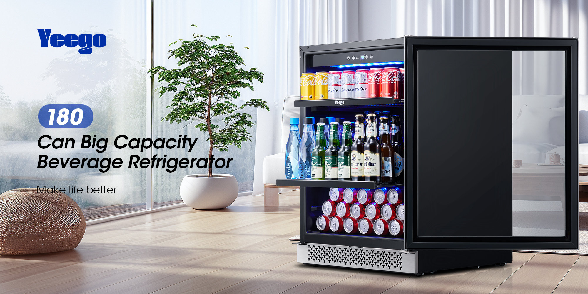 Yeego 24'' 180 Can Freestanding/Built-in Reversible Door Hinge Beverage Refrigerator & Reviews ...