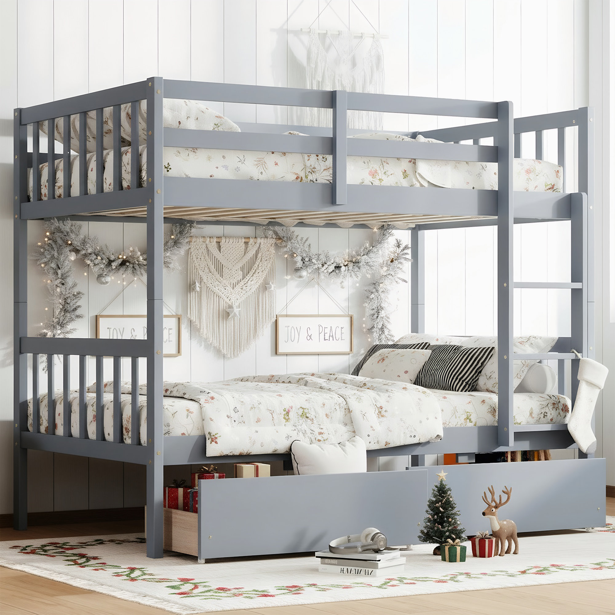 Latitude Run® Twin Over Twin Convertible Bunk Bed - Splits Into 2 Beds ...