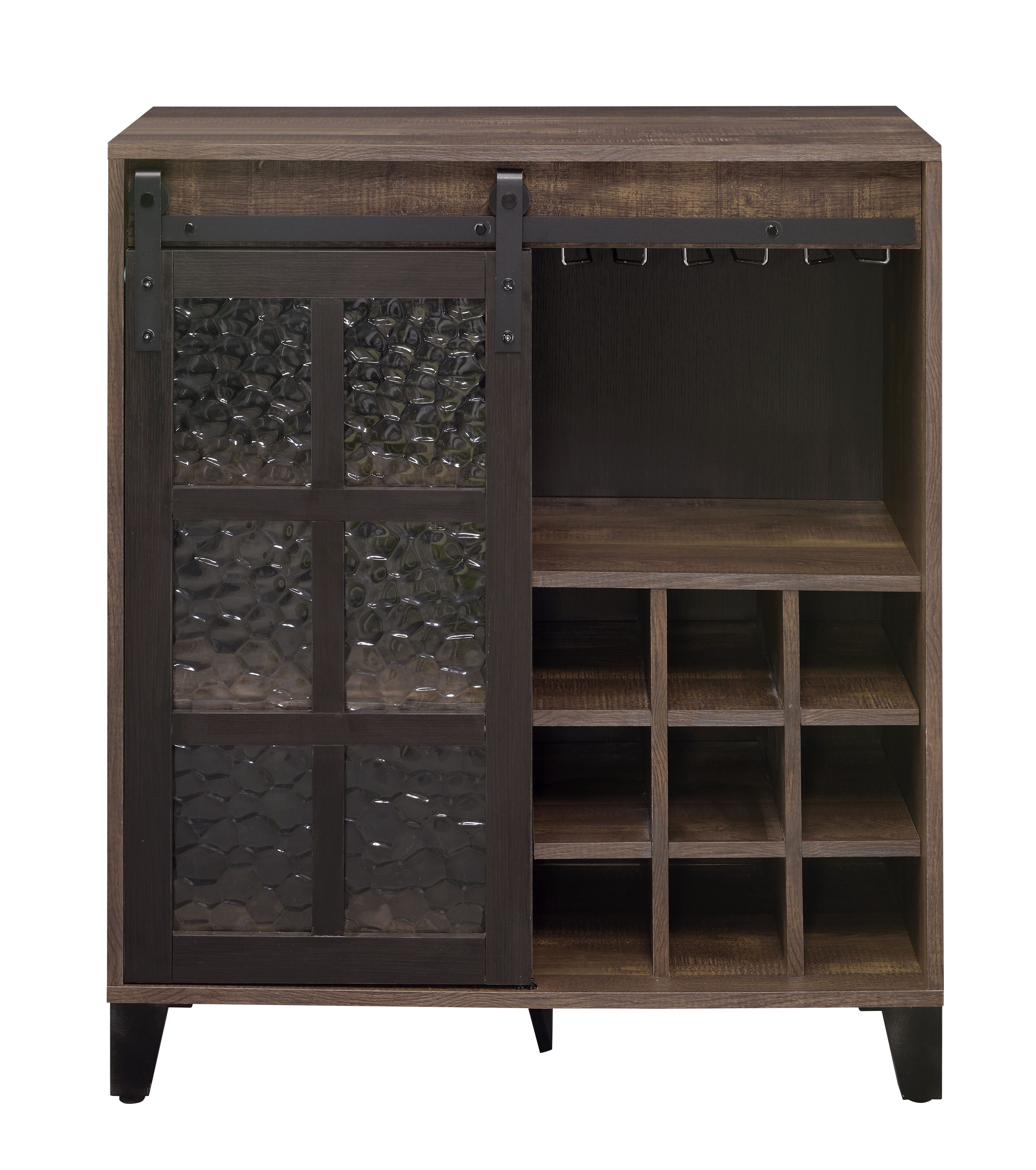 17 Stories Everidge Rustic Oak and Black Wine Cabinet with Door | Wayfair