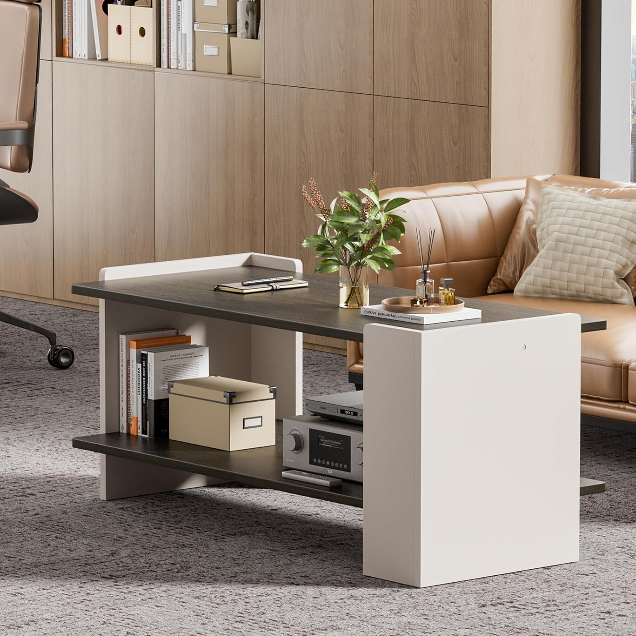 Ebern Designs 2 Tier Coffee Table with Storage Shelf,Rectangle Table ...