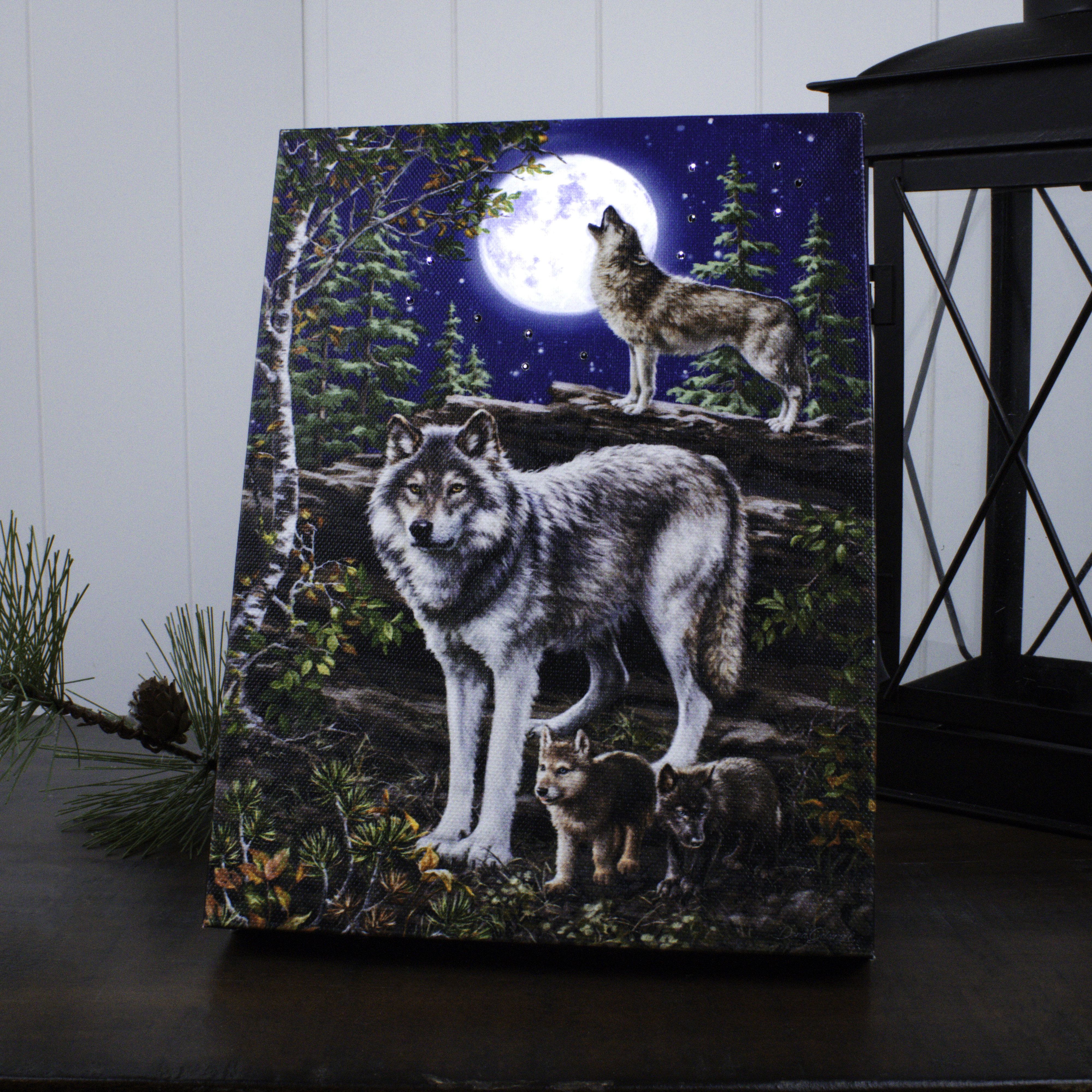 Union Rustic The Wolf Pack 8x6 Lighted Tabletop Canvas | Wayfair