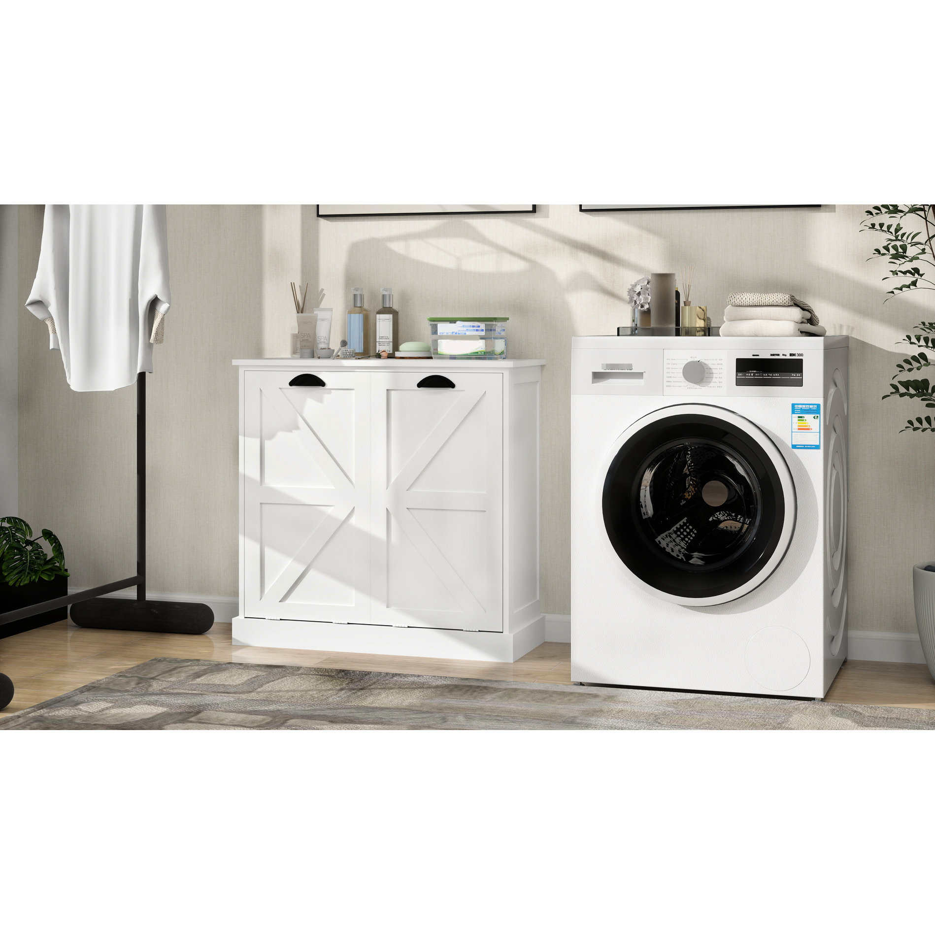 Highland Dunes Laundry Sorter Cabinet In White. Elegant & Stylish ...