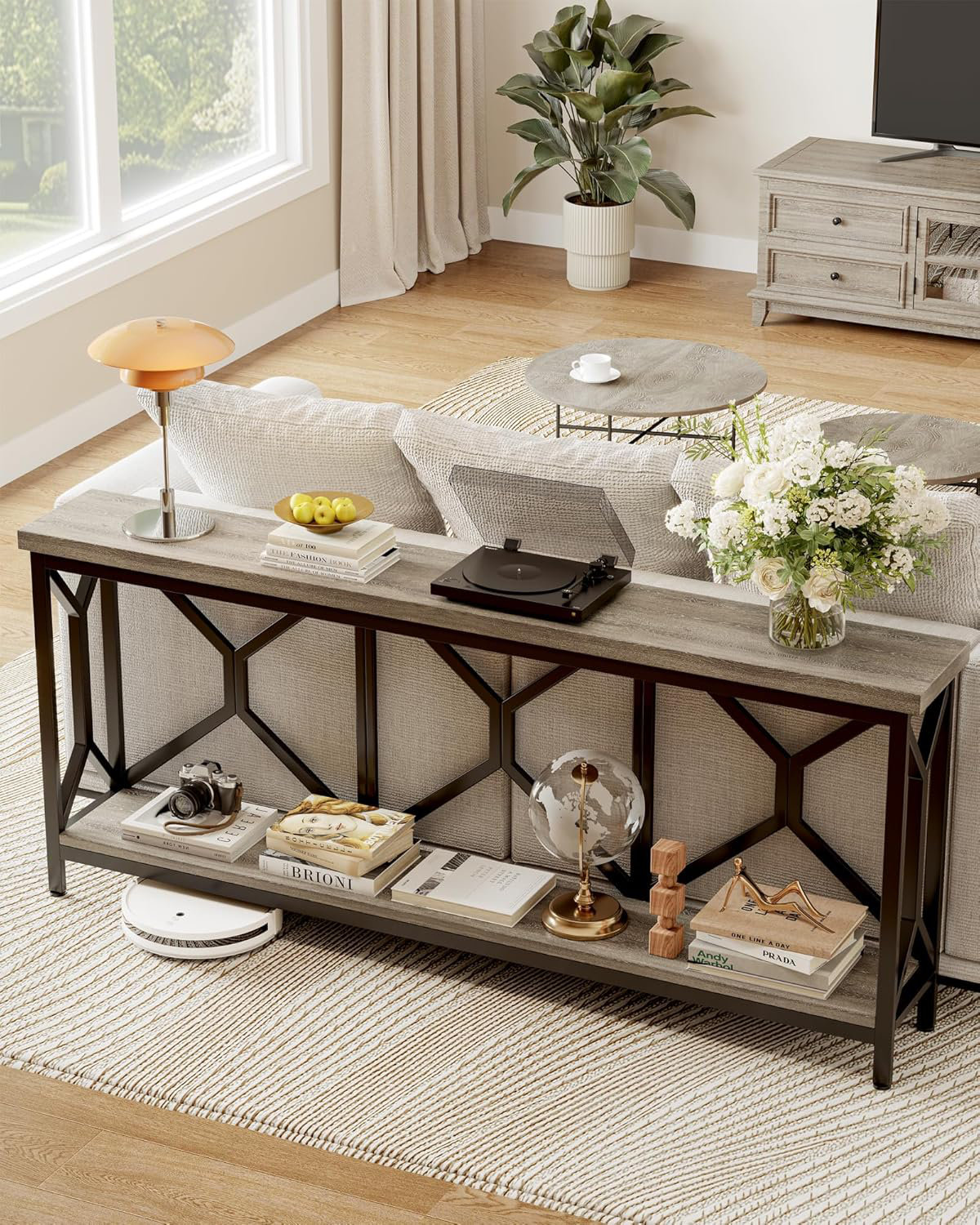 17 Stories 70.9" Console Table, Industrial Narrow Entryway Table Behind ...