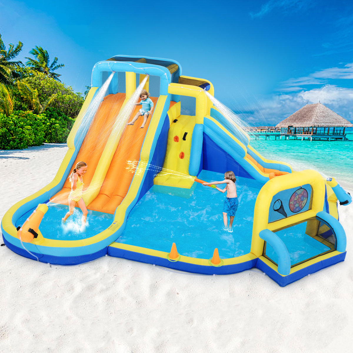 Joyldias 3 Slides Inflatable Bounce House,680w Air Blower Slide Bouncer ...
