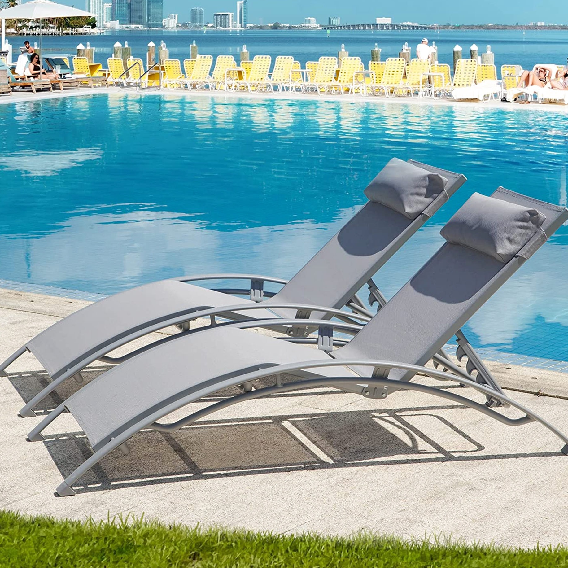 Ivy Bronx 2 Outdoor Sunbathing Chairs - Frame, Adjustable Back Grey 2 ...