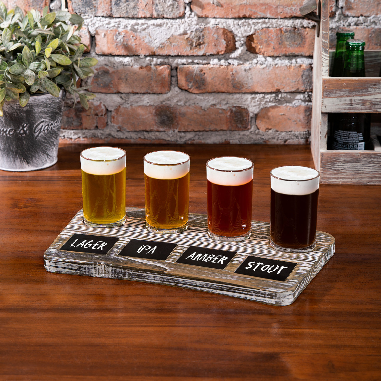 Gracie Oaks 6 oz Glass Beer Flight Set Wood Tray - Wayfair Canada