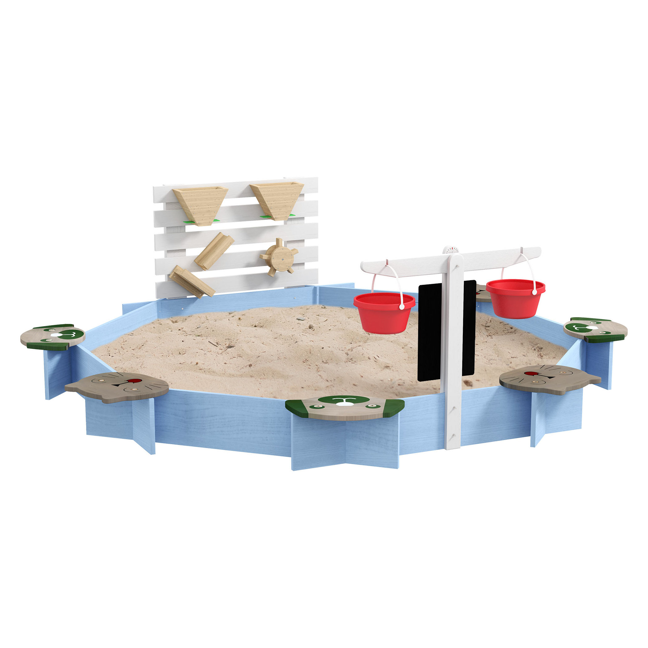 Ophelia & Co. Wooden Kids Sandbox with Seats and Toys, 85'' x 85 ...