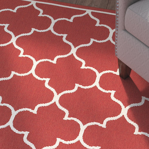 Lark Manor Russo Geometric Brick Red/Ivory Indoor/Outdoor Area Rug ...