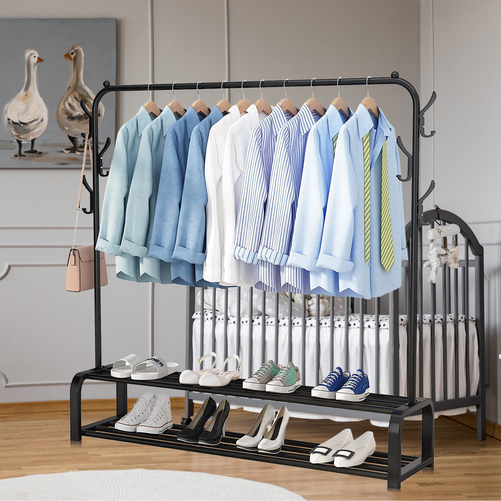 Rebrilliant Garment Rack, Single Rail Freestanding Clothes Metal Stand ...