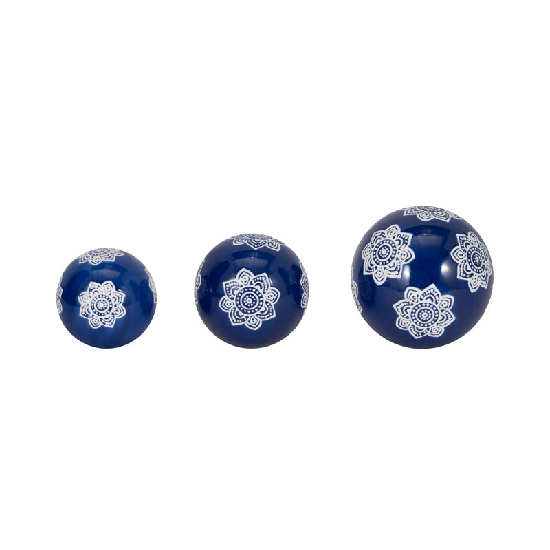 Bungalow Rose Blue and White Traditional Ceramic Decorative Orbs Set ...